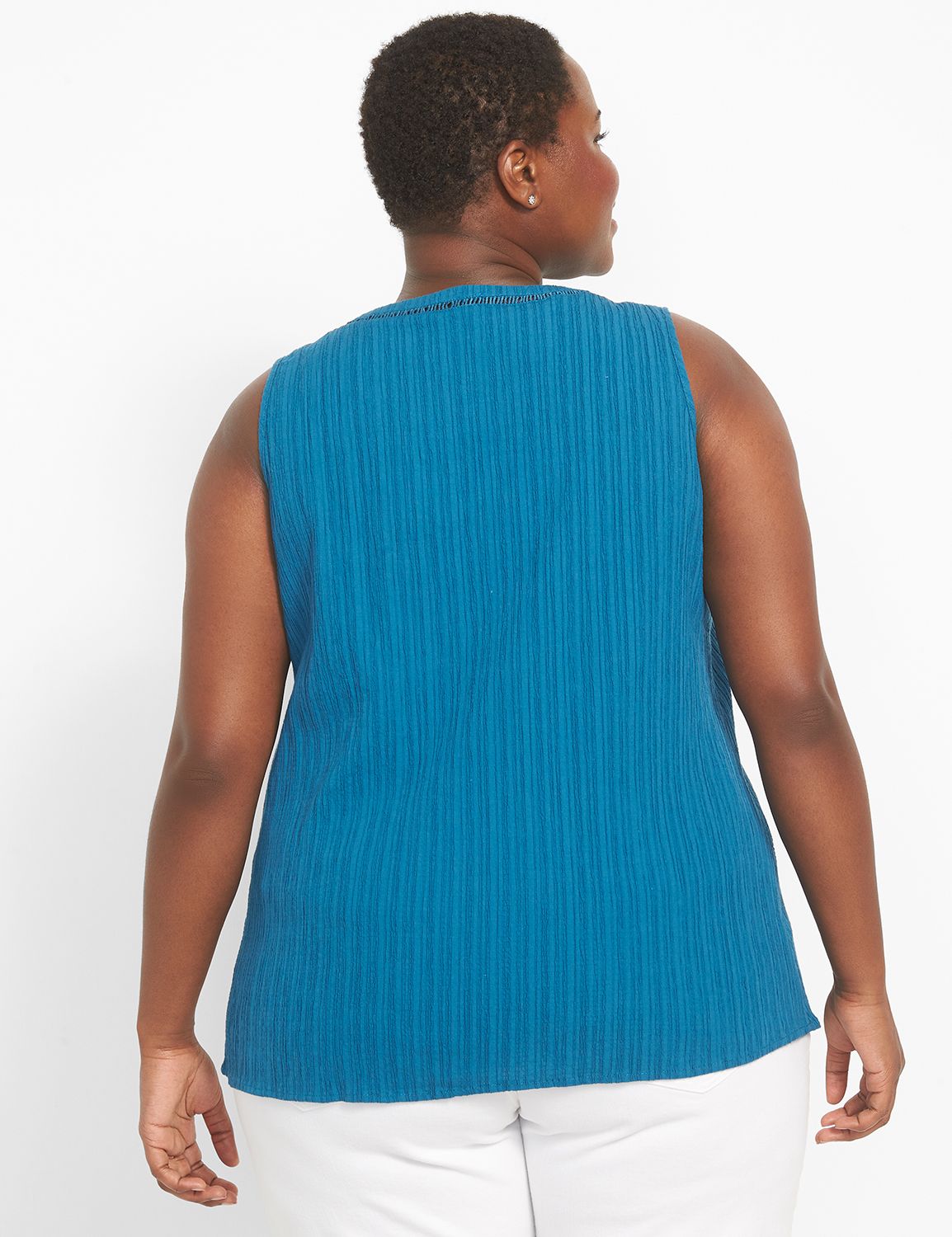 Sleeveless Split Neck Top w Top-App | LaneBryant