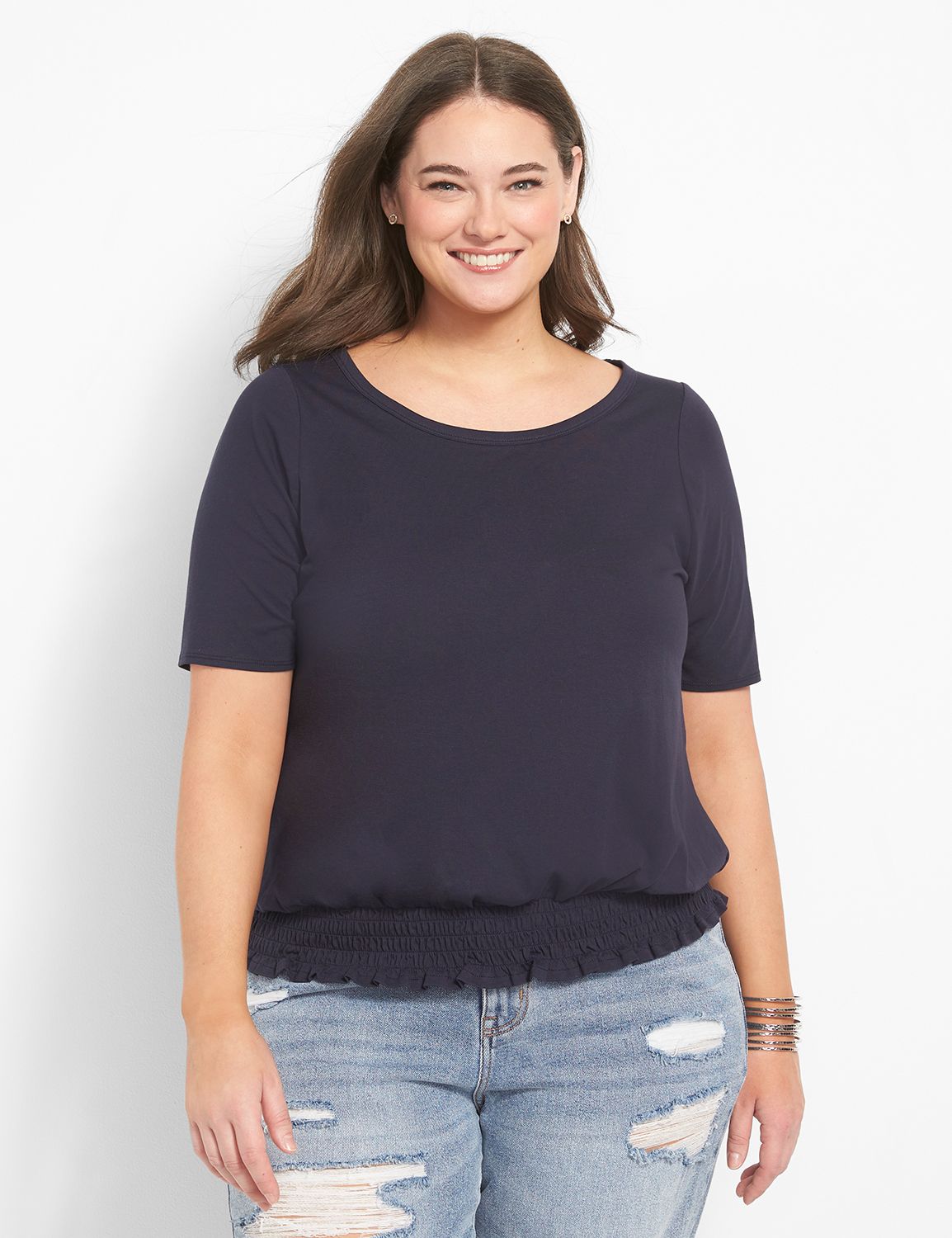 Short Sleeve Open Crew Neck Banded