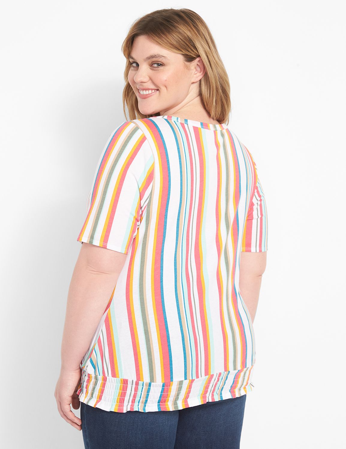 Short Sleeve Open Crew Neck Banded