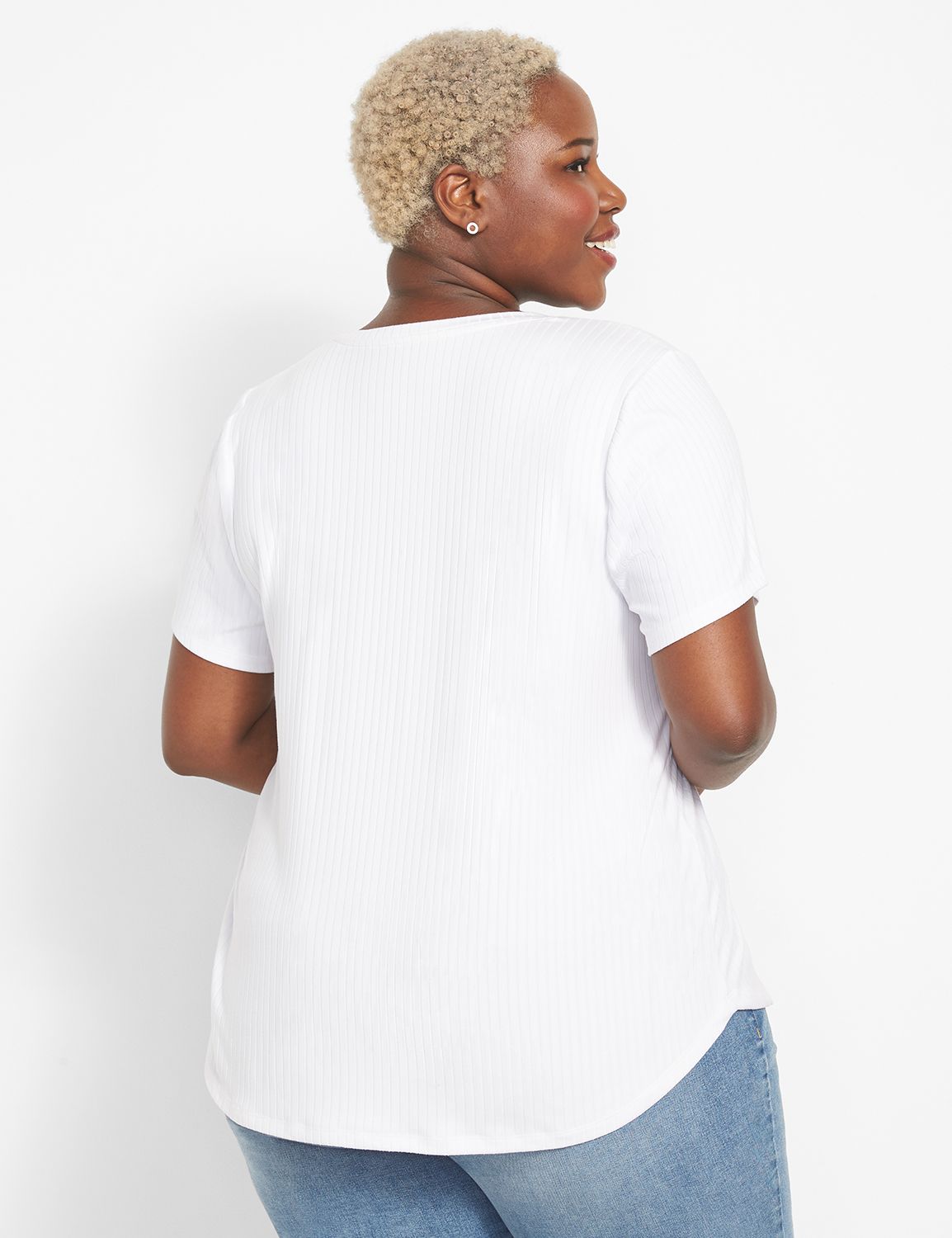 Short Sleeve Vee Neck Button Down C