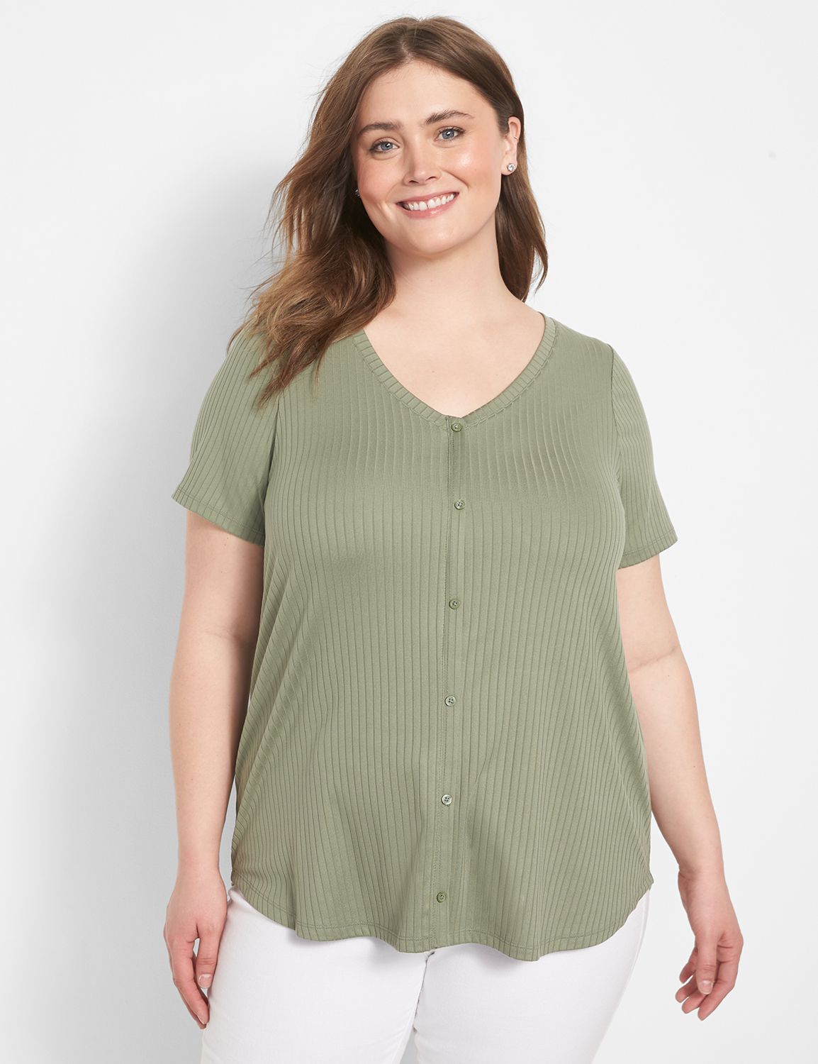 Short Sleeve Vee Neck Button Down C