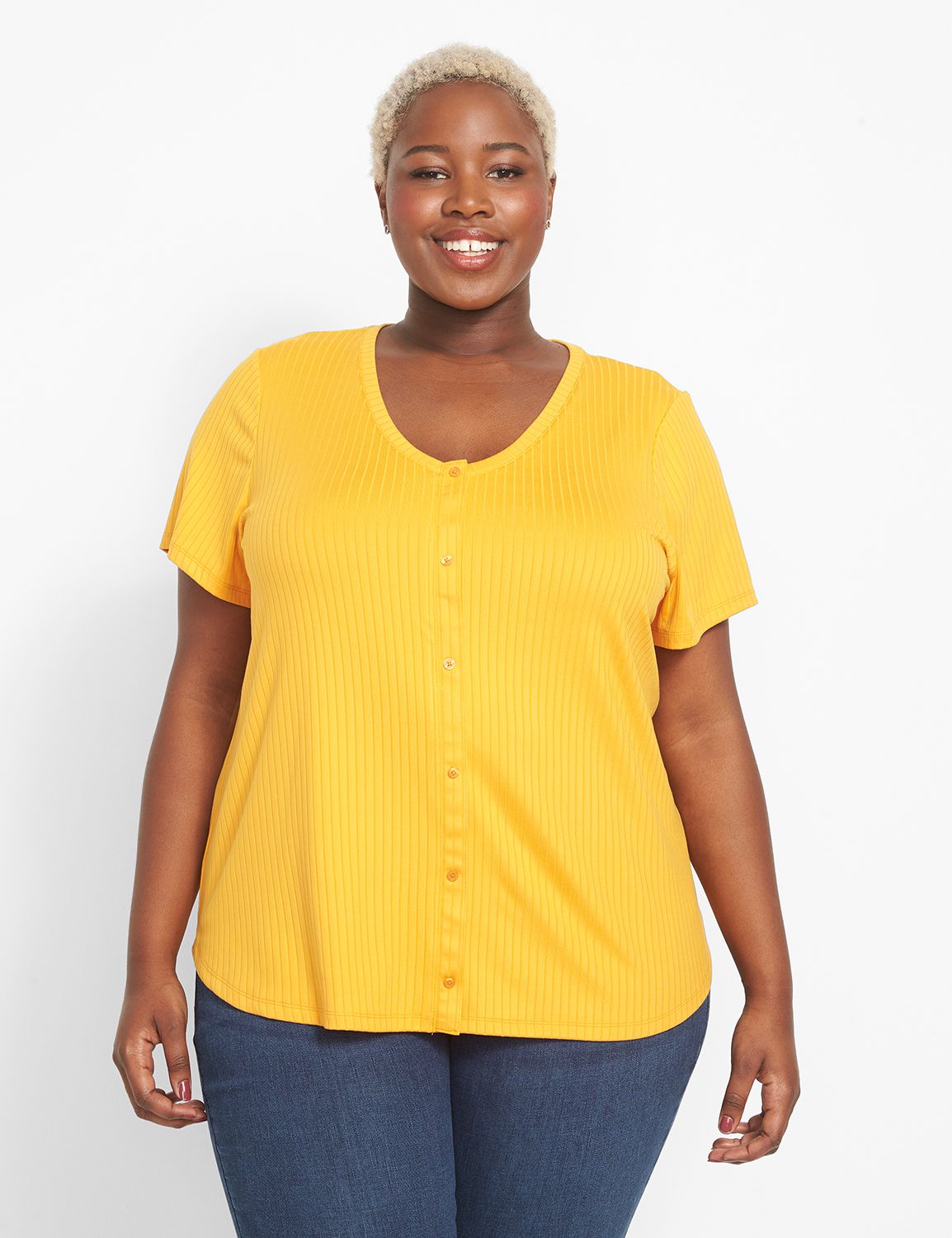 Short Sleeve Vee Neck Button Down C