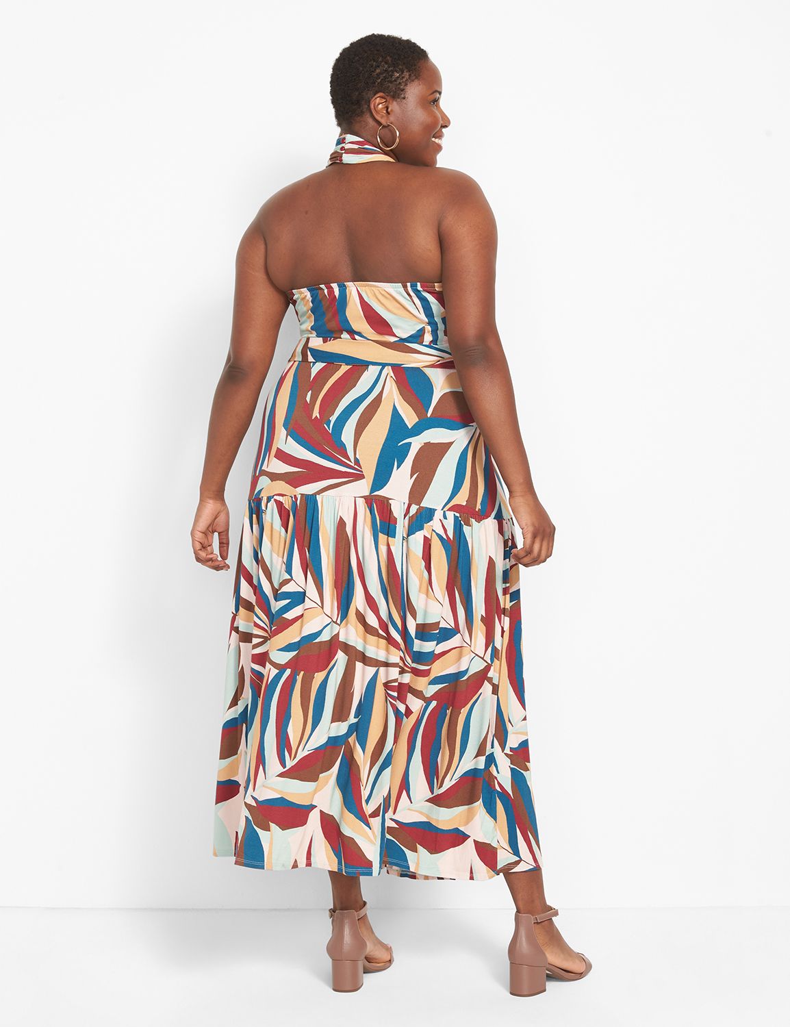 Cross-Front Halter Maxi Dress With Tiered Skirt