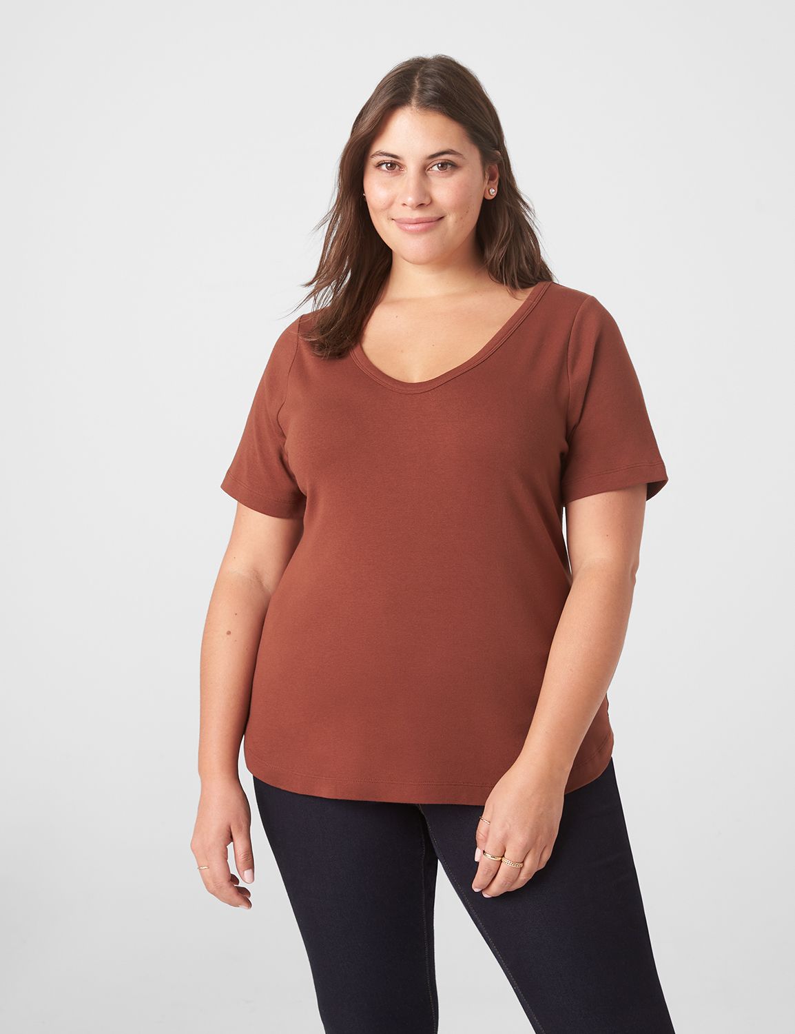 Fitted Short Sleeve Voop Neck Tee 1 | LaneBryant