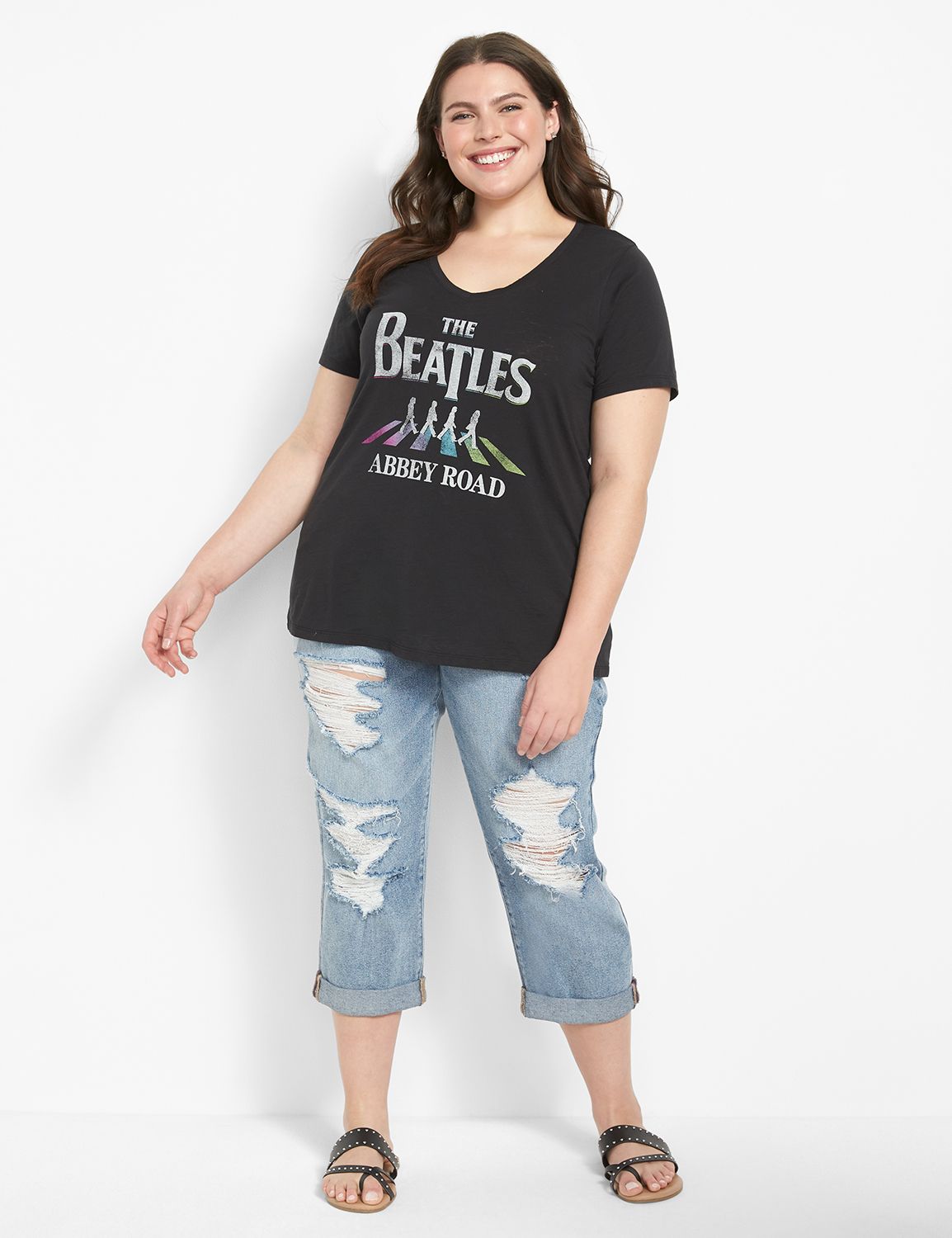 SS V-Neck Straight Hem Tee Graphic