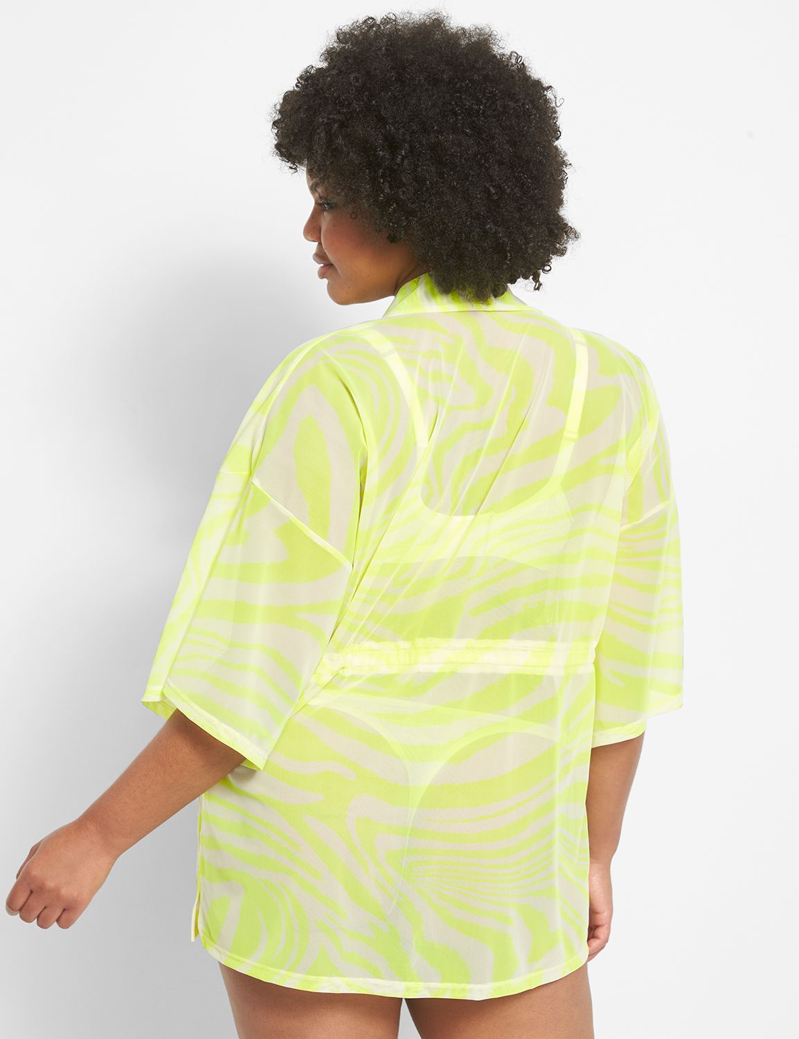 Printed-Mesh Kimono Robe | LaneBryant