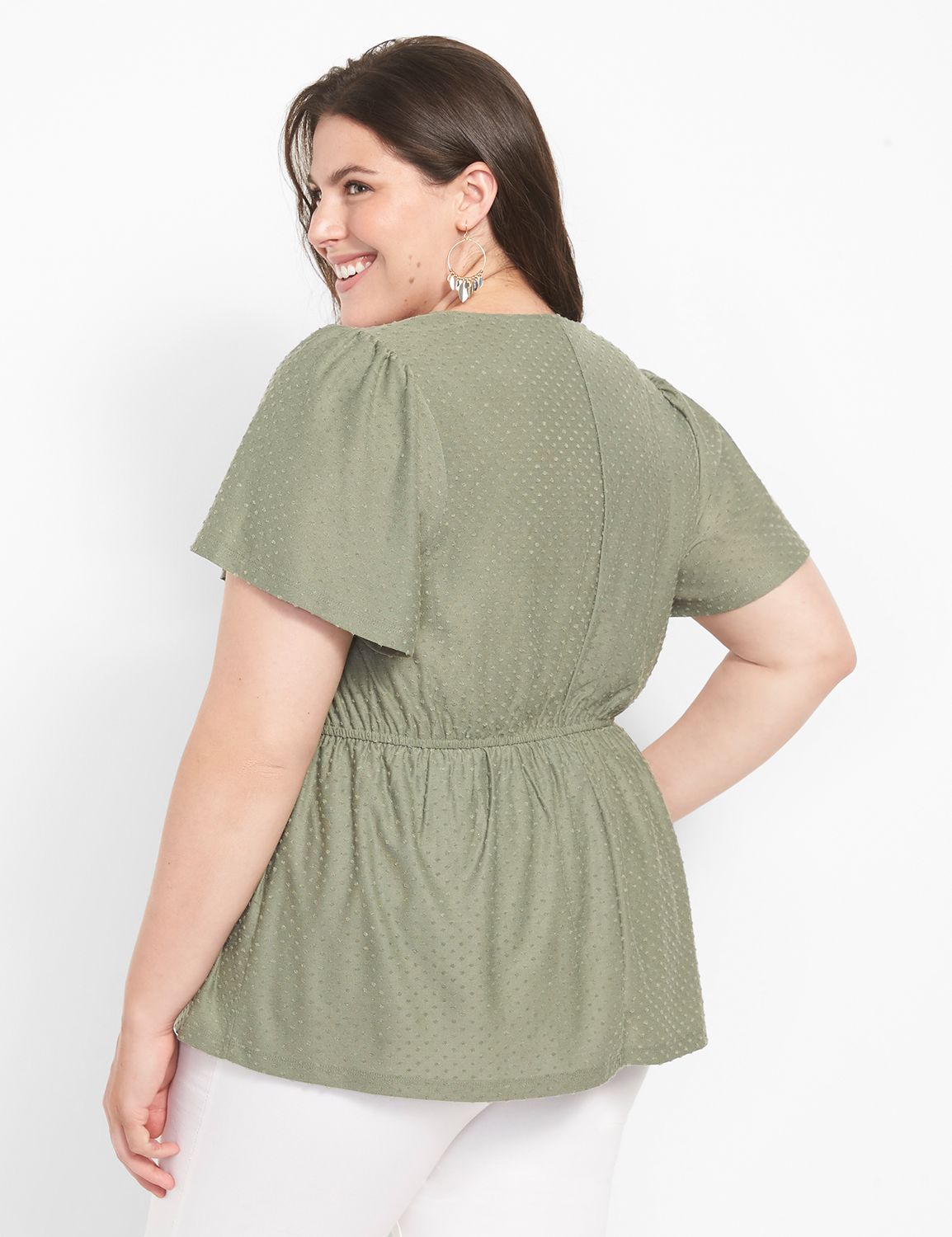 Short Flutter Sleeve V-Neck Elastic