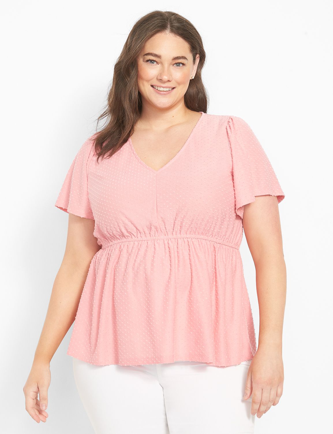 Short Flutter Sleeve V-Neck Elastic