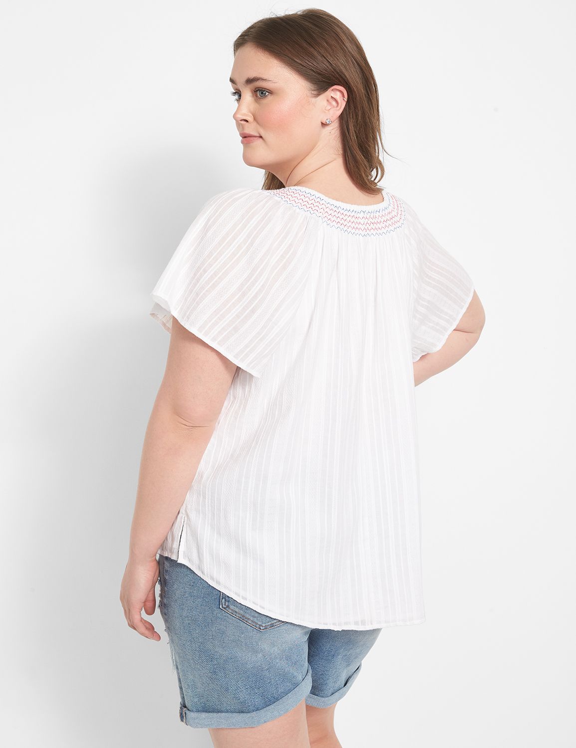 Short Sleeve Smocked Neck Top 11268
