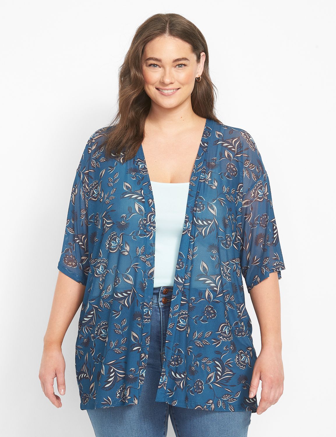 Kimono Sleeve Open Front Mesh Overp