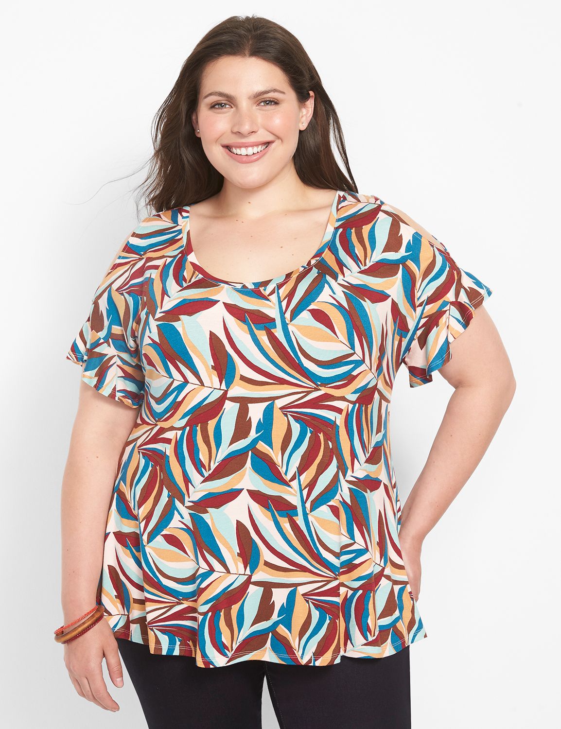 SS Scoop Neck Cold Shoulder Swing T | LaneBryant