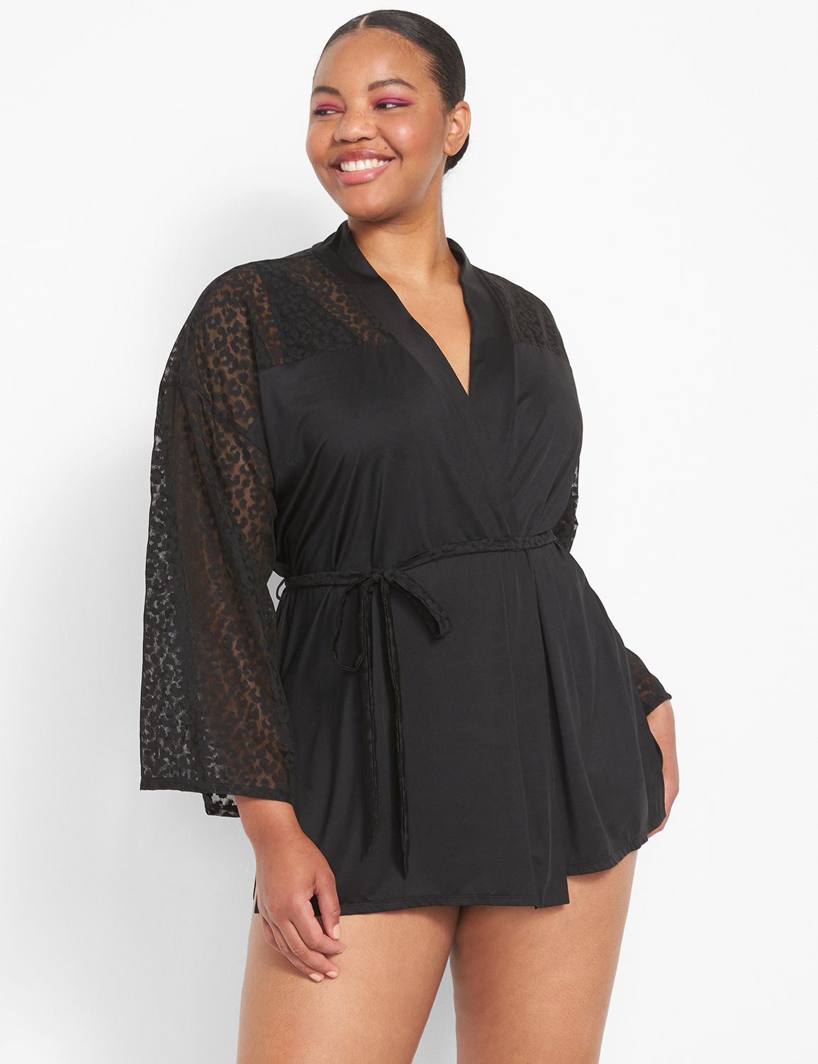 Microfiber & Animal Print Kimono | LaneBryant