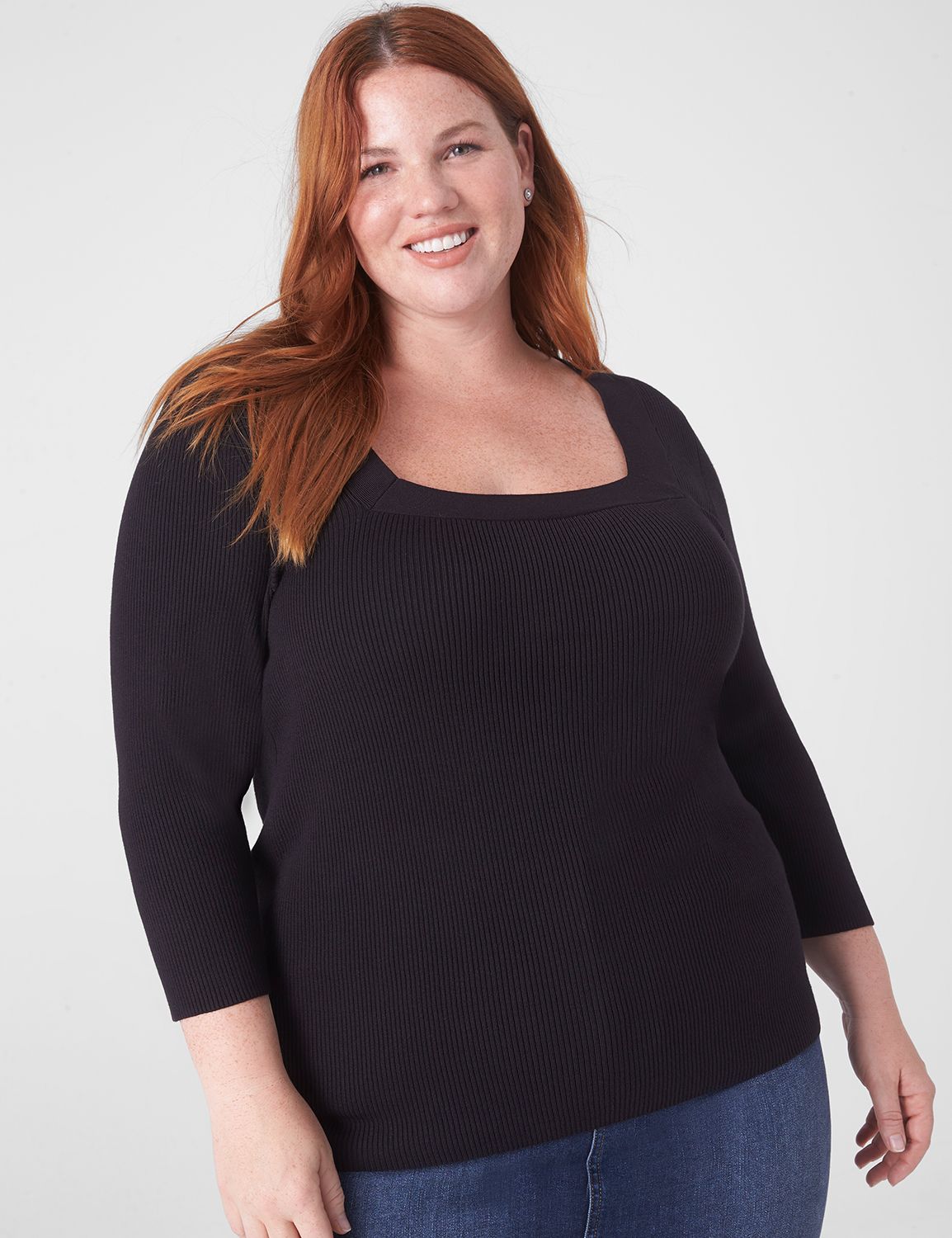 Three Quarter Sleeve Square Neck Pu