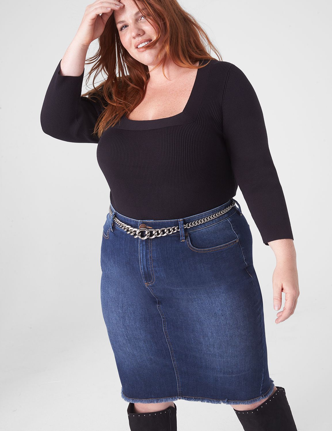 Three Quarter Sleeve Square Neck Pu