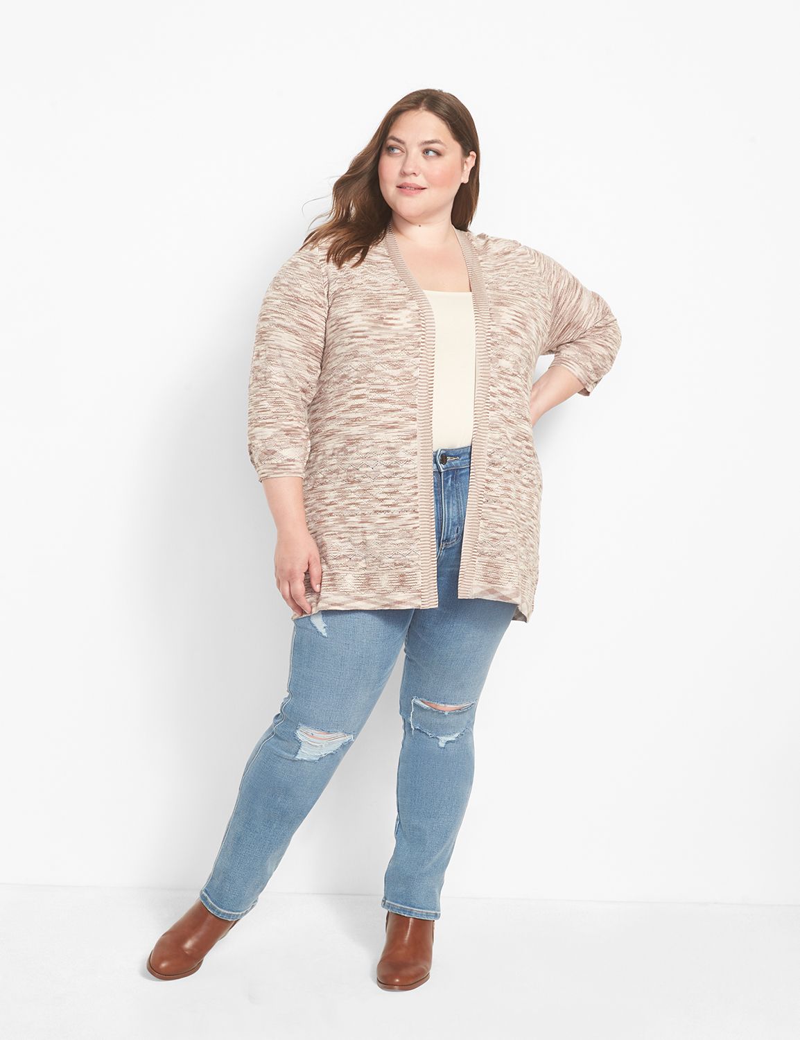 Three Quarter Sleeve Open Front Car | LaneBryant