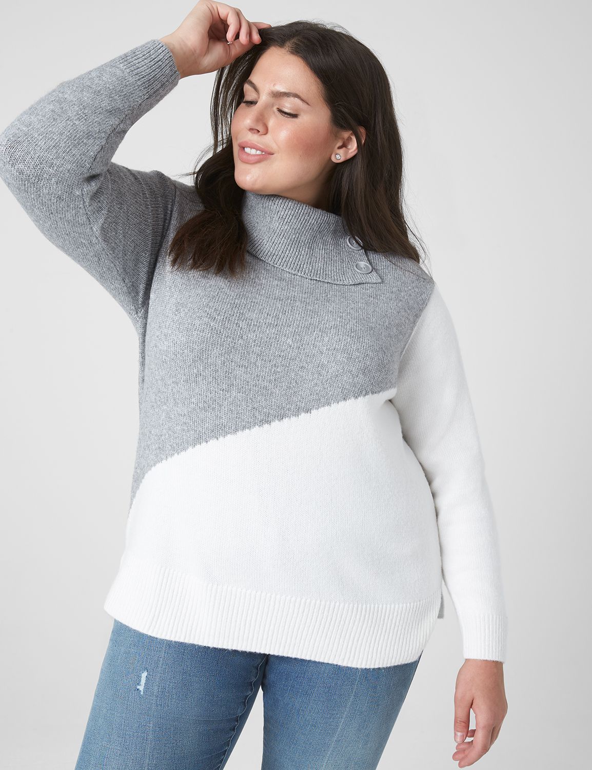 Colorblock Long Sleeve Split-Neck C
