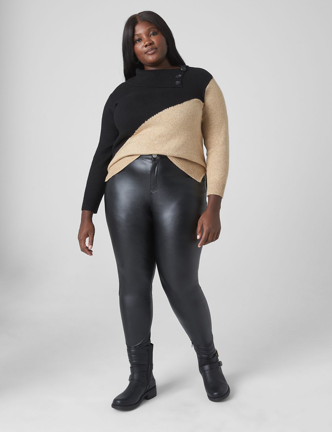 Colorblock Long Sleeve Split-Neck C