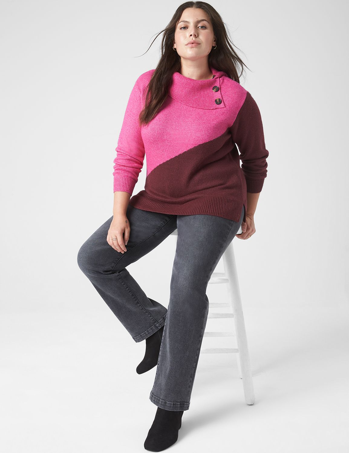 Colorblock Long Sleeve Split-Neck C