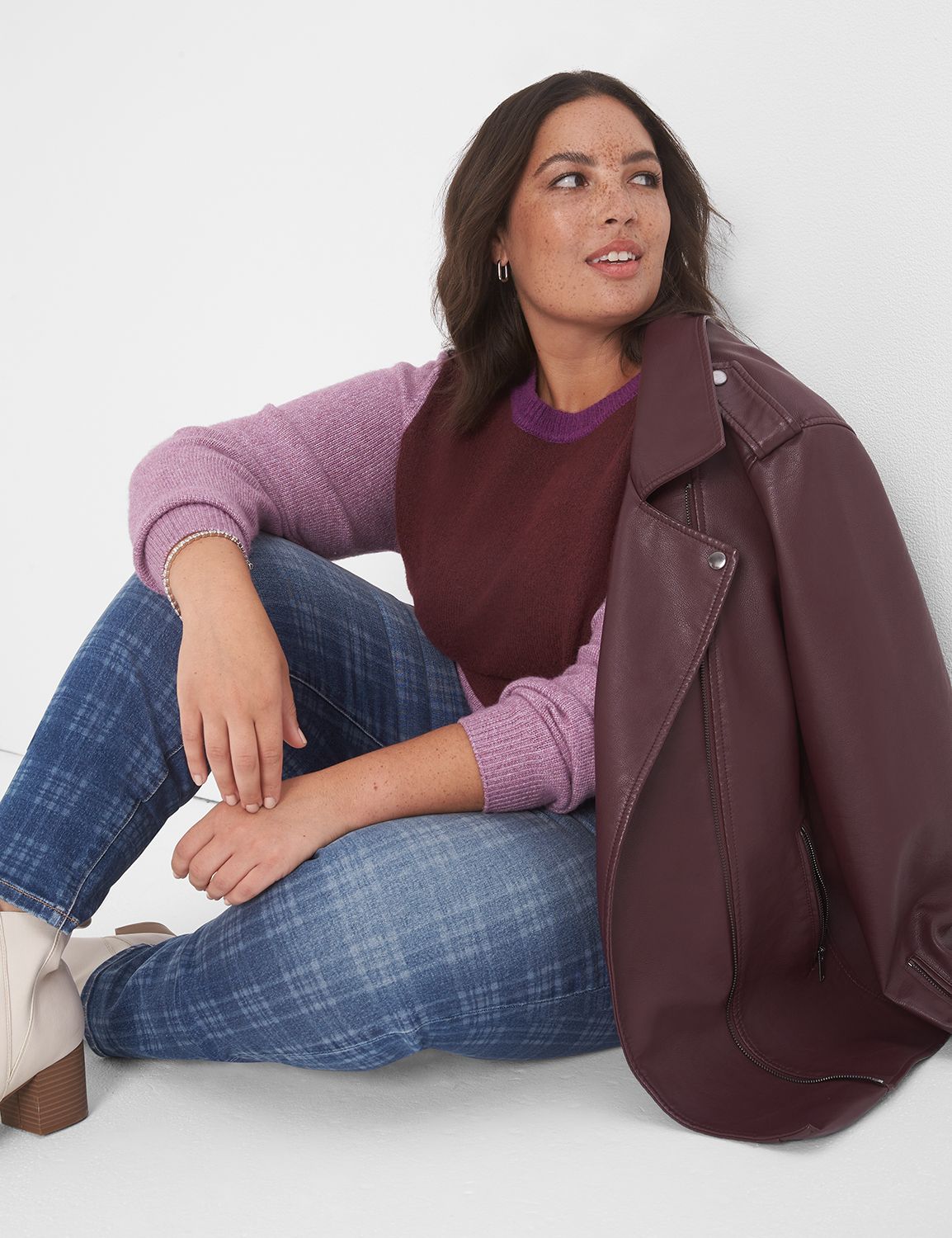 Colorblock Long Sleeve Round Neck P | LaneBryant