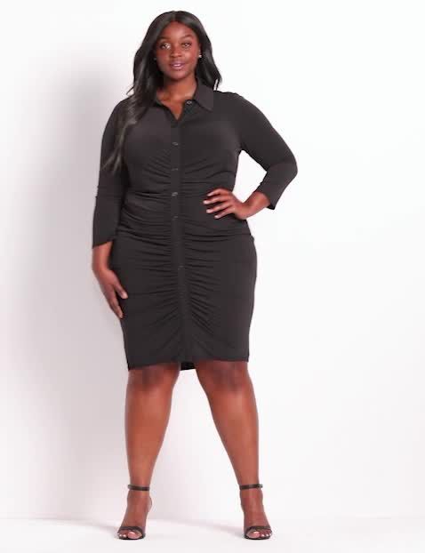 Button-Front Ruched Bodycon Dress