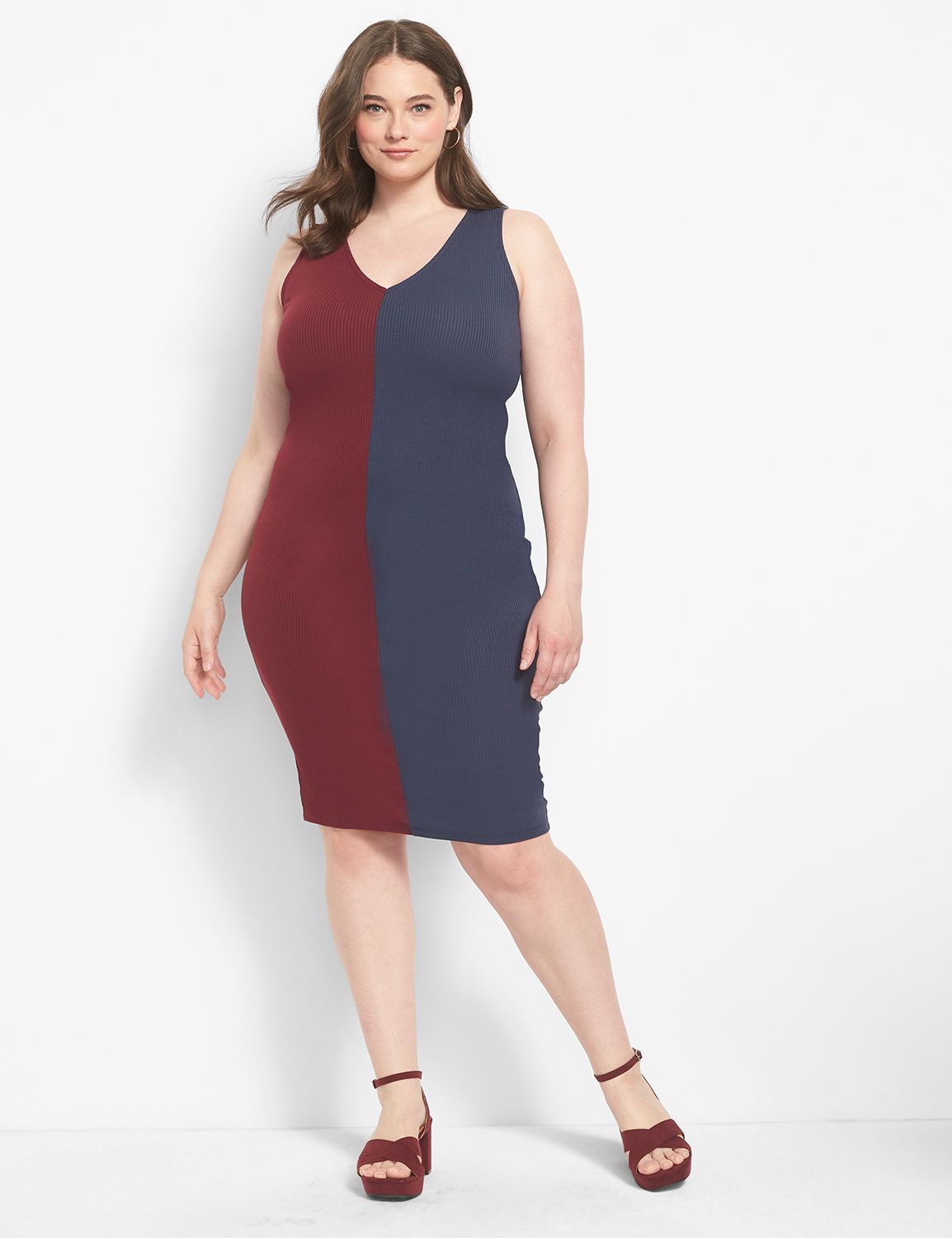 Sleeveless Colorblock Ribbed Bodycon Dress