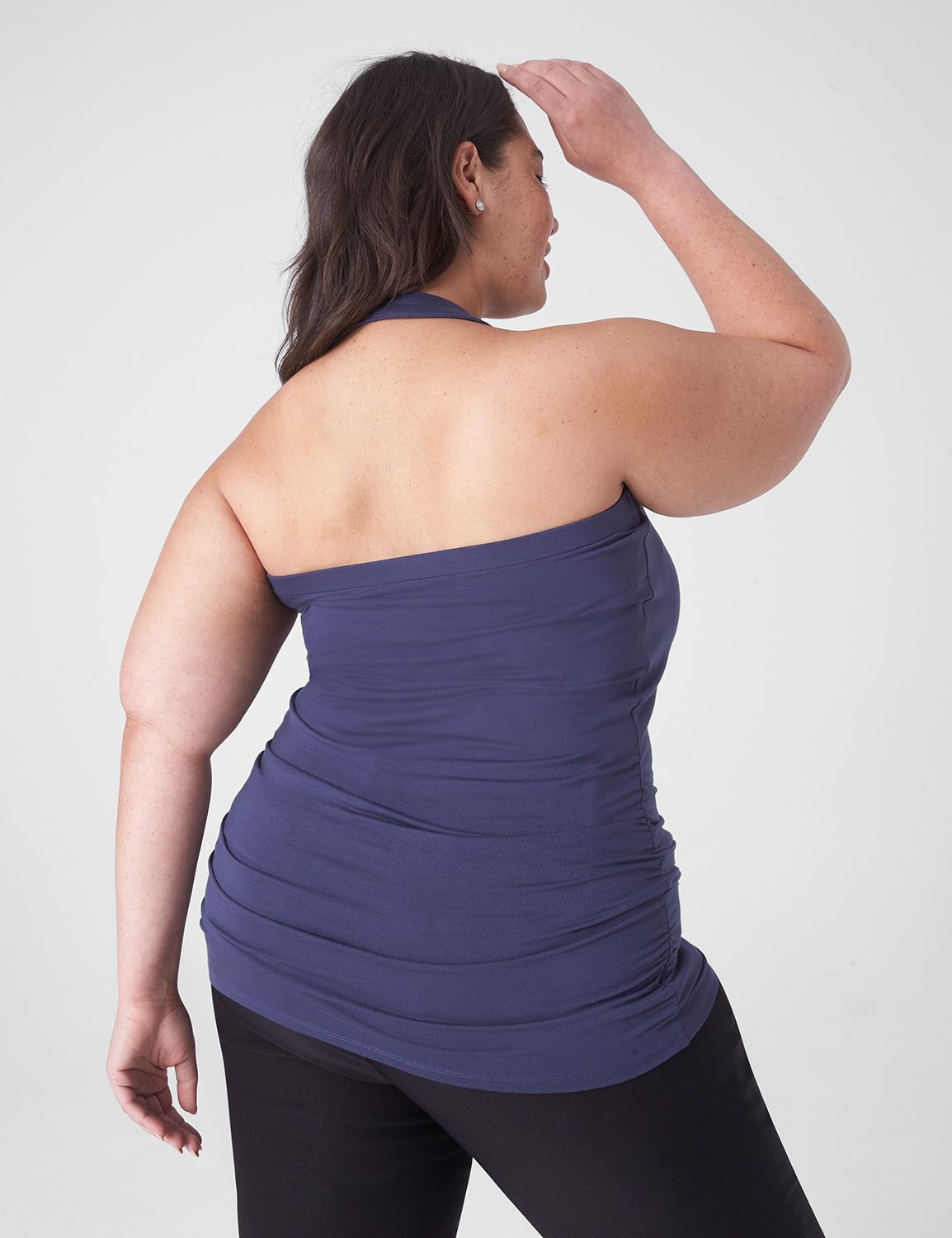 Sleeveless V Neck Side Ruch Halter