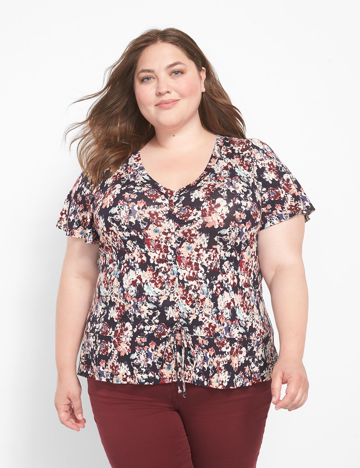 Classic Short Flutter Sleeve V-Neck | LaneBryant