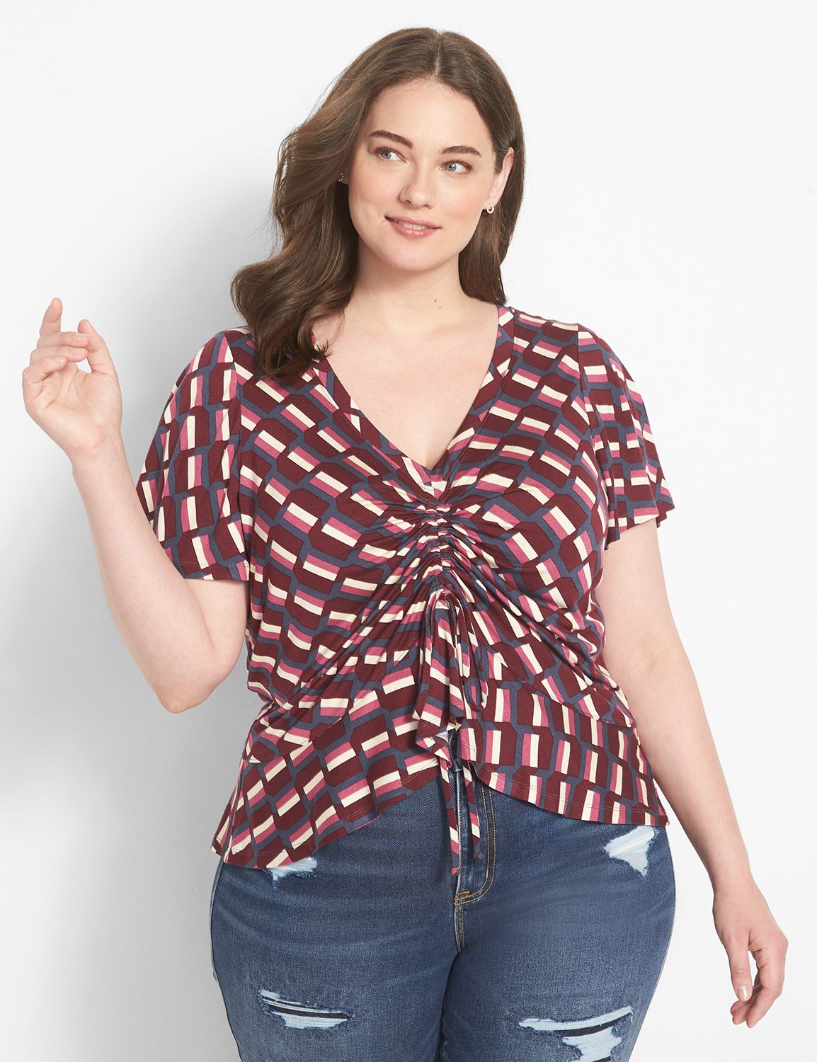 Classic Short Flutter Sleeve V-Neck | LaneBryant