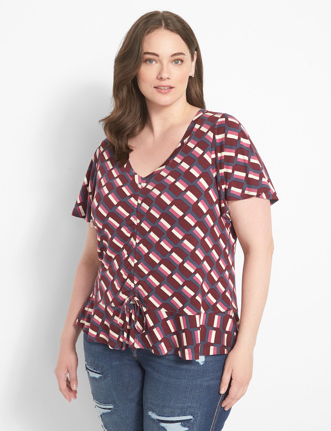Classic Short Flutter Sleeve V-Neck | LaneBryant