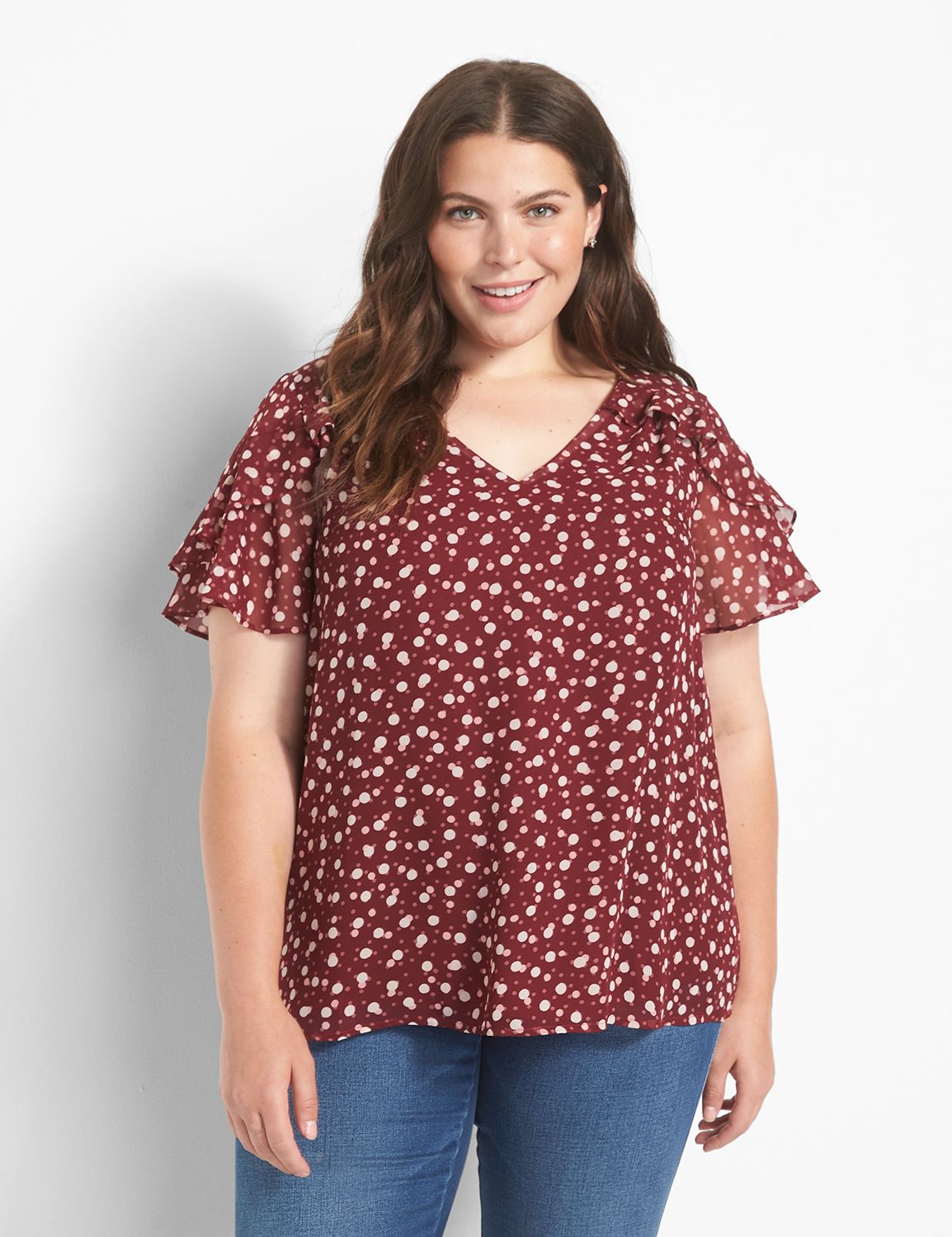 Swing Short Sleeve V Neck Ruffled B | LaneBryant