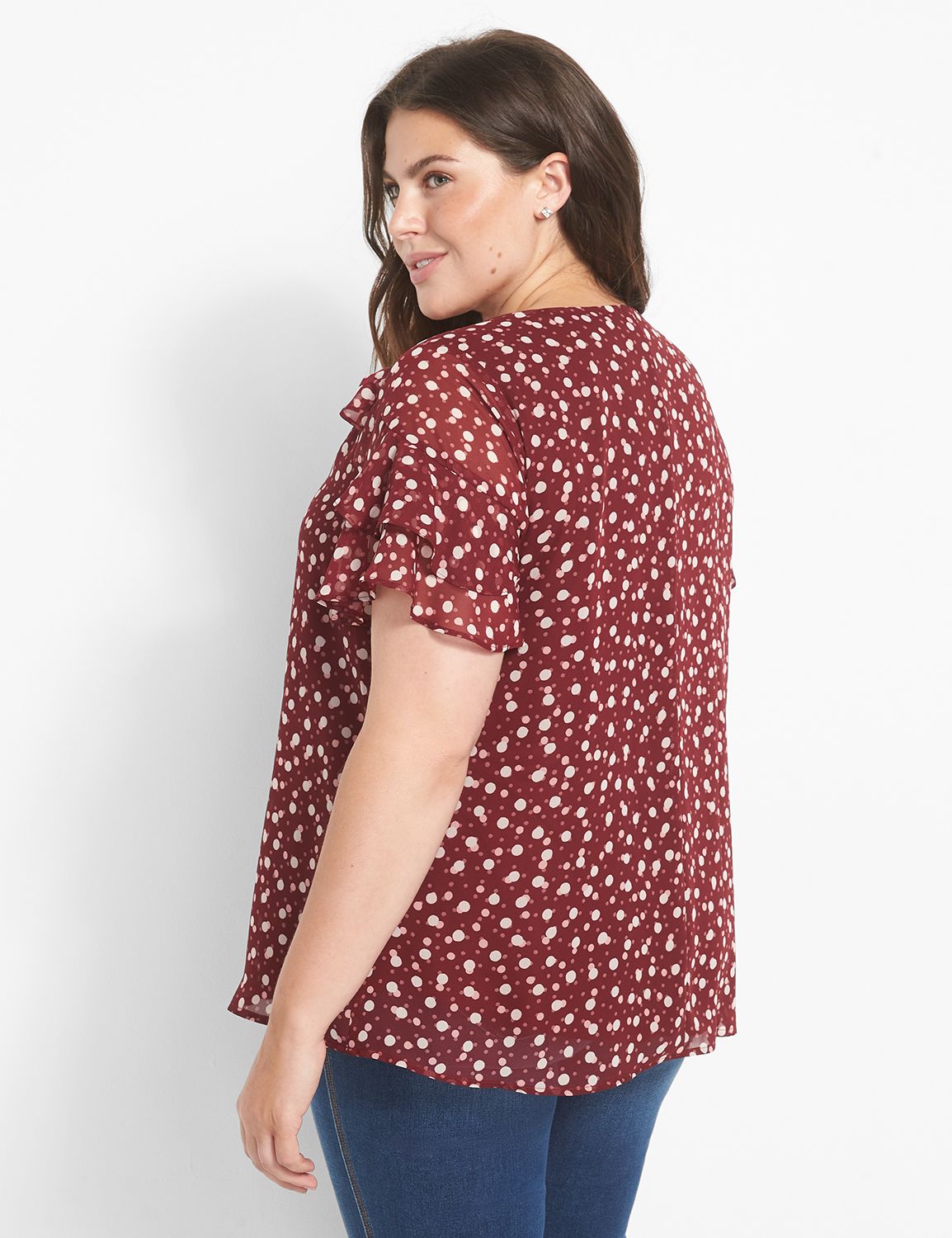 Swing Short Sleeve V Neck Ruffled B | LaneBryant