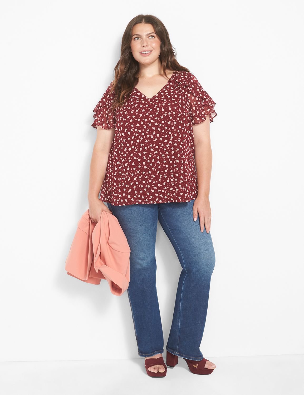 Swing Short Sleeve V Neck Ruffled B