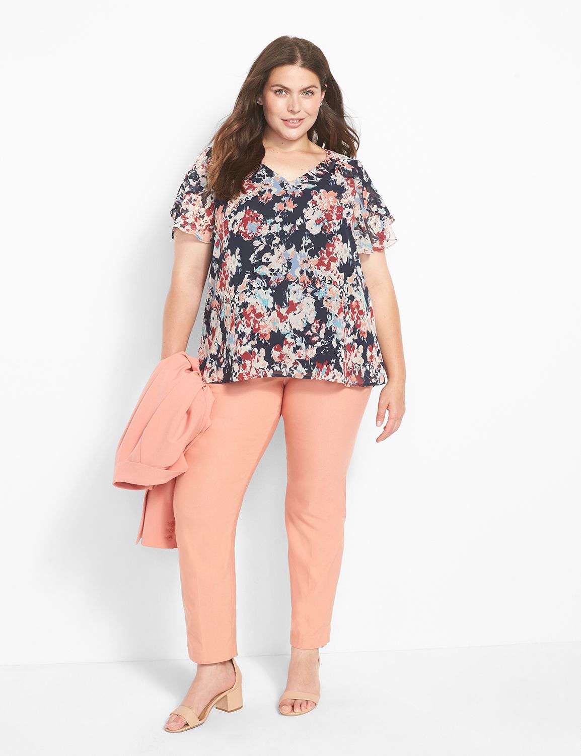 Swing Short Sleeve V Neck Ruffled B | LaneBryant