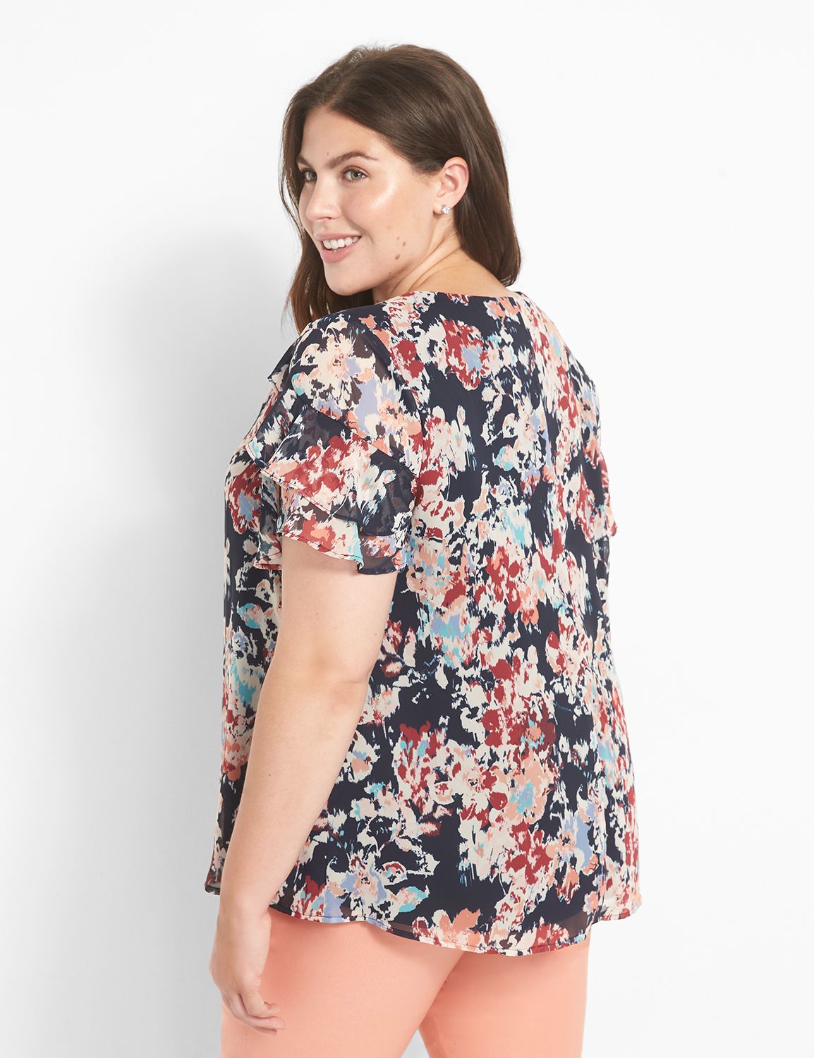 Swing Short Sleeve V Neck Ruffled B | LaneBryant