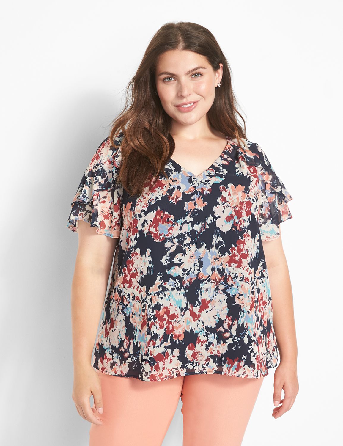 Swing Short Sleeve V Neck Ruffled B