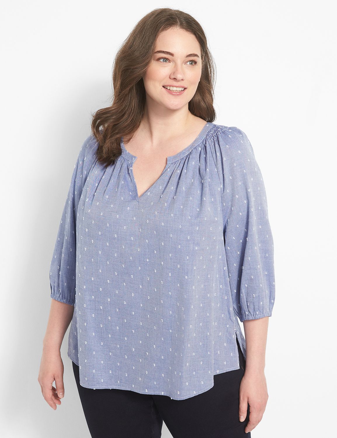 Classic 3/4 Sleeve Split Neck Smock