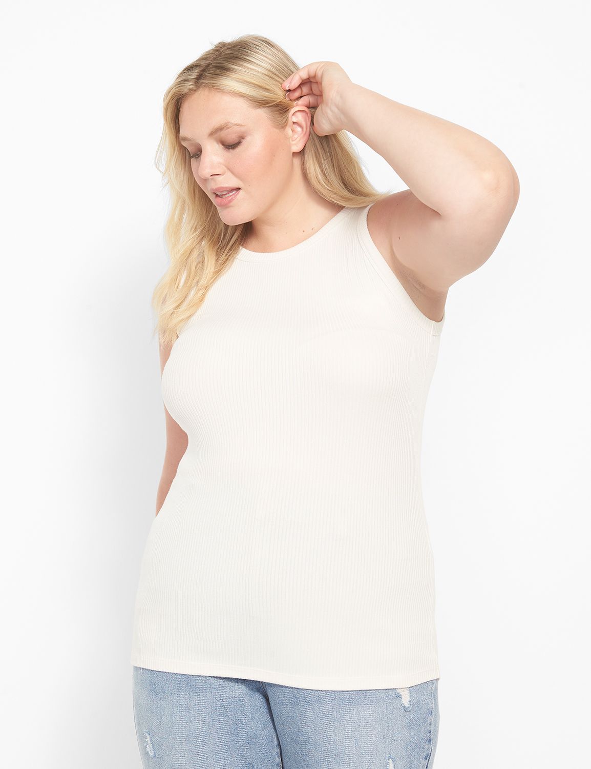 Fitted High-Neck Ribbed Tank
