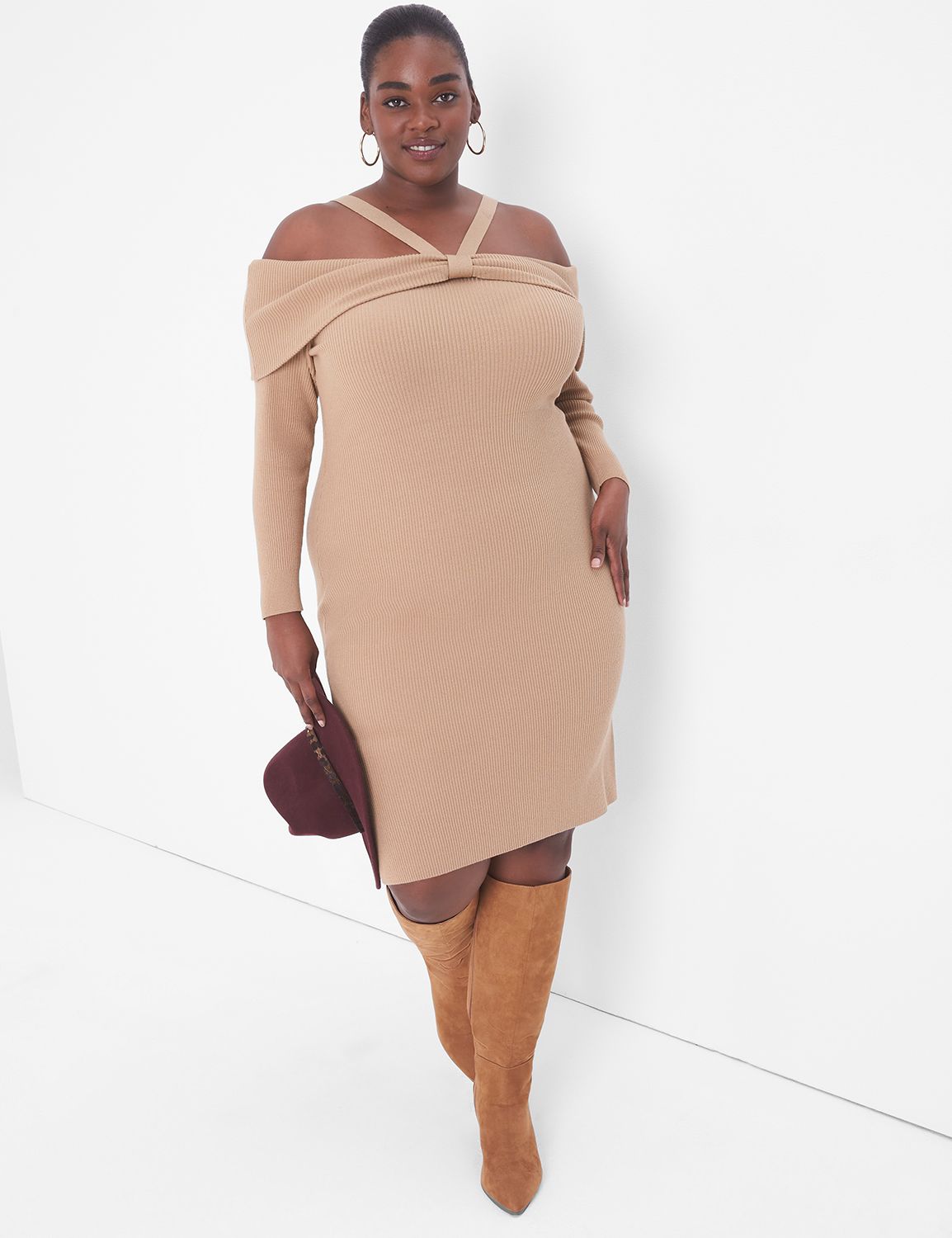 Long Sleeve Twist Neckline Rib Swea