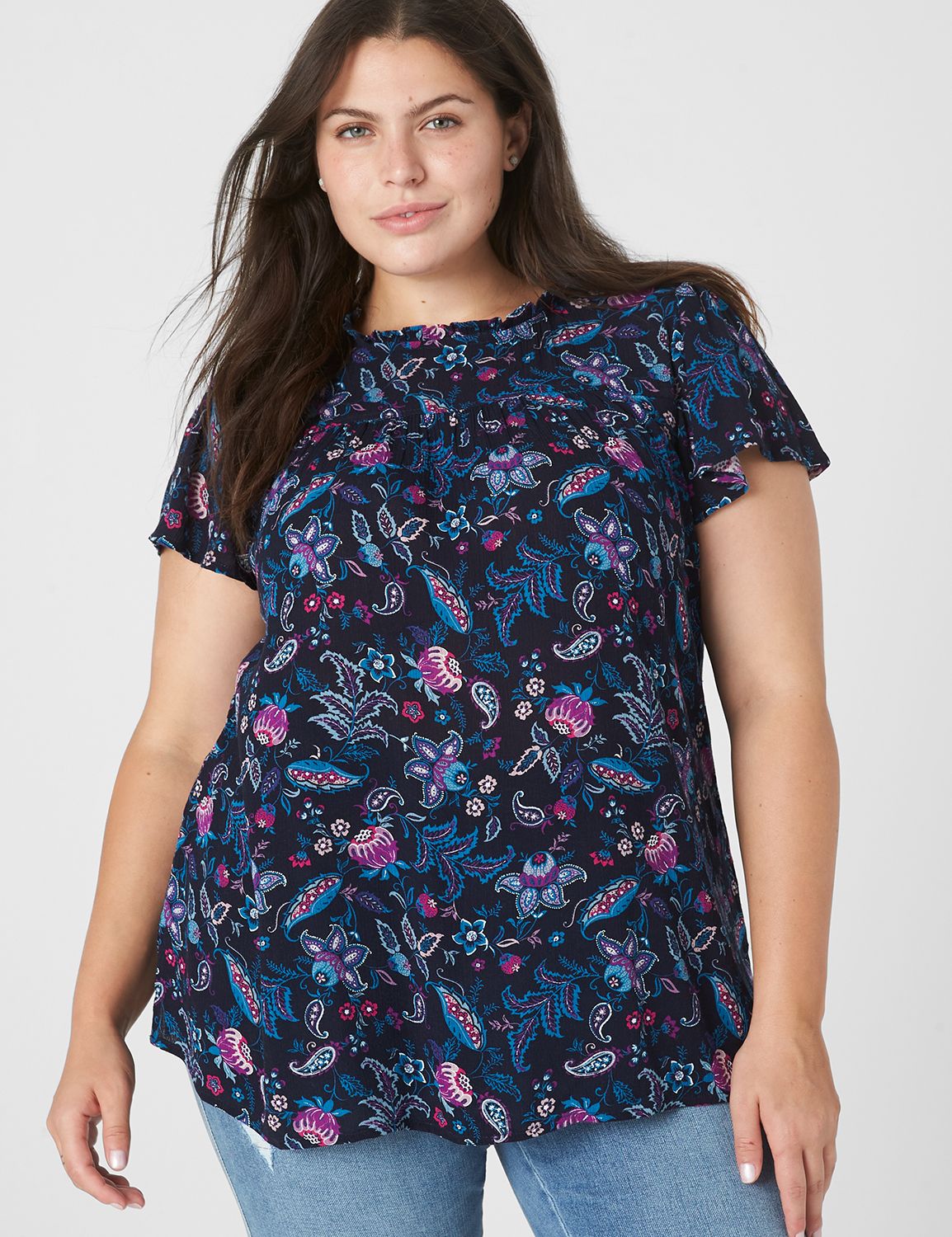 Classic Short Sleeve Ruffled Crew N | LaneBryant