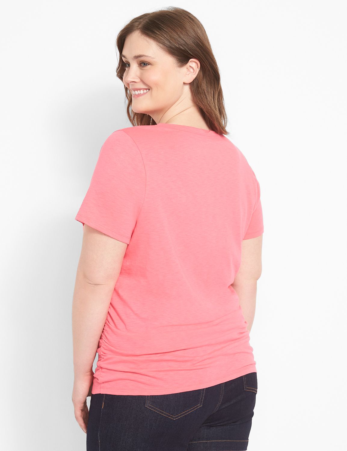 Short Sleeve V neck Side Ruched Tee