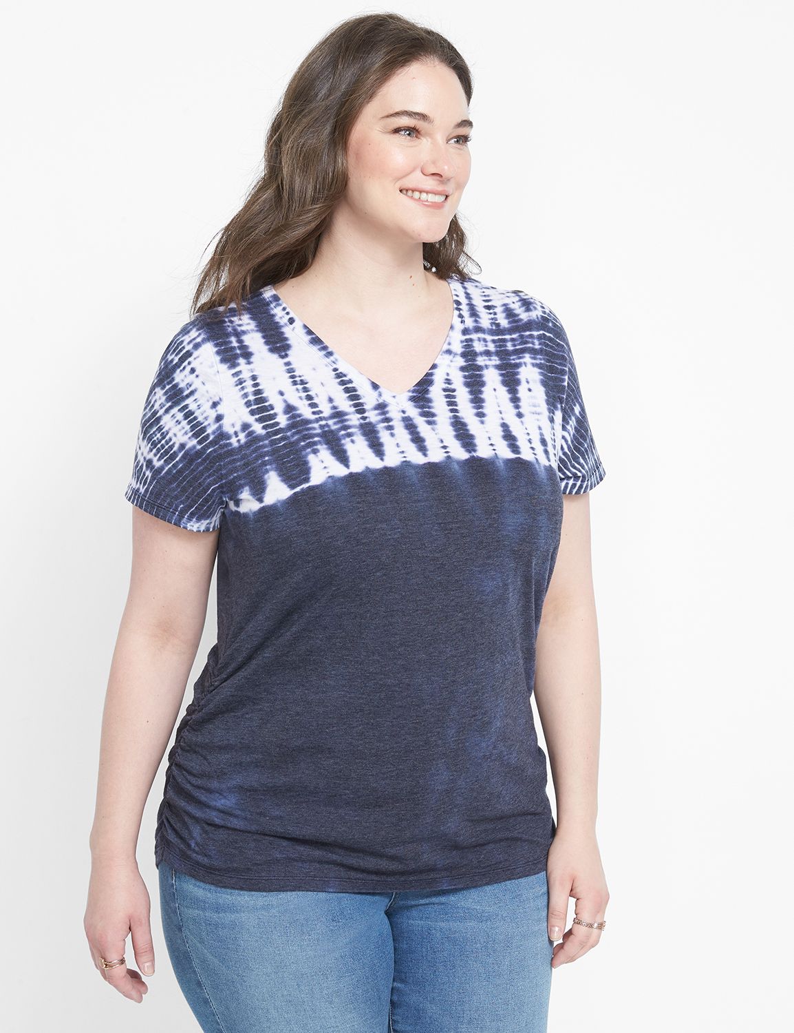 Short Sleeve V neck Side Ruched Tee