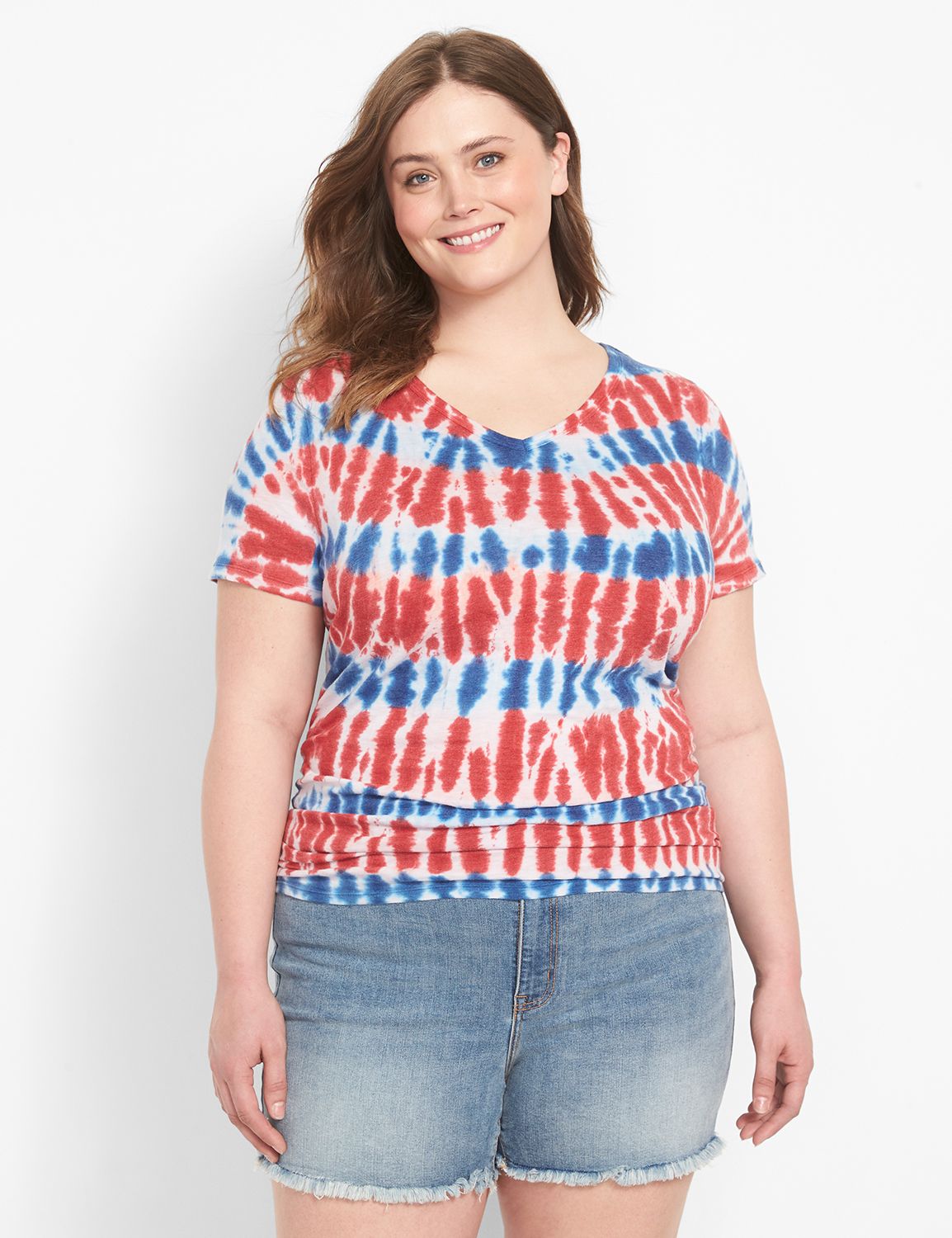 Short Sleeve V neck Side Ruched Tee