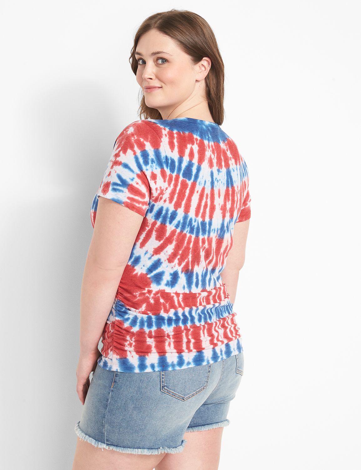 Short Sleeve V neck Side Ruched Tee