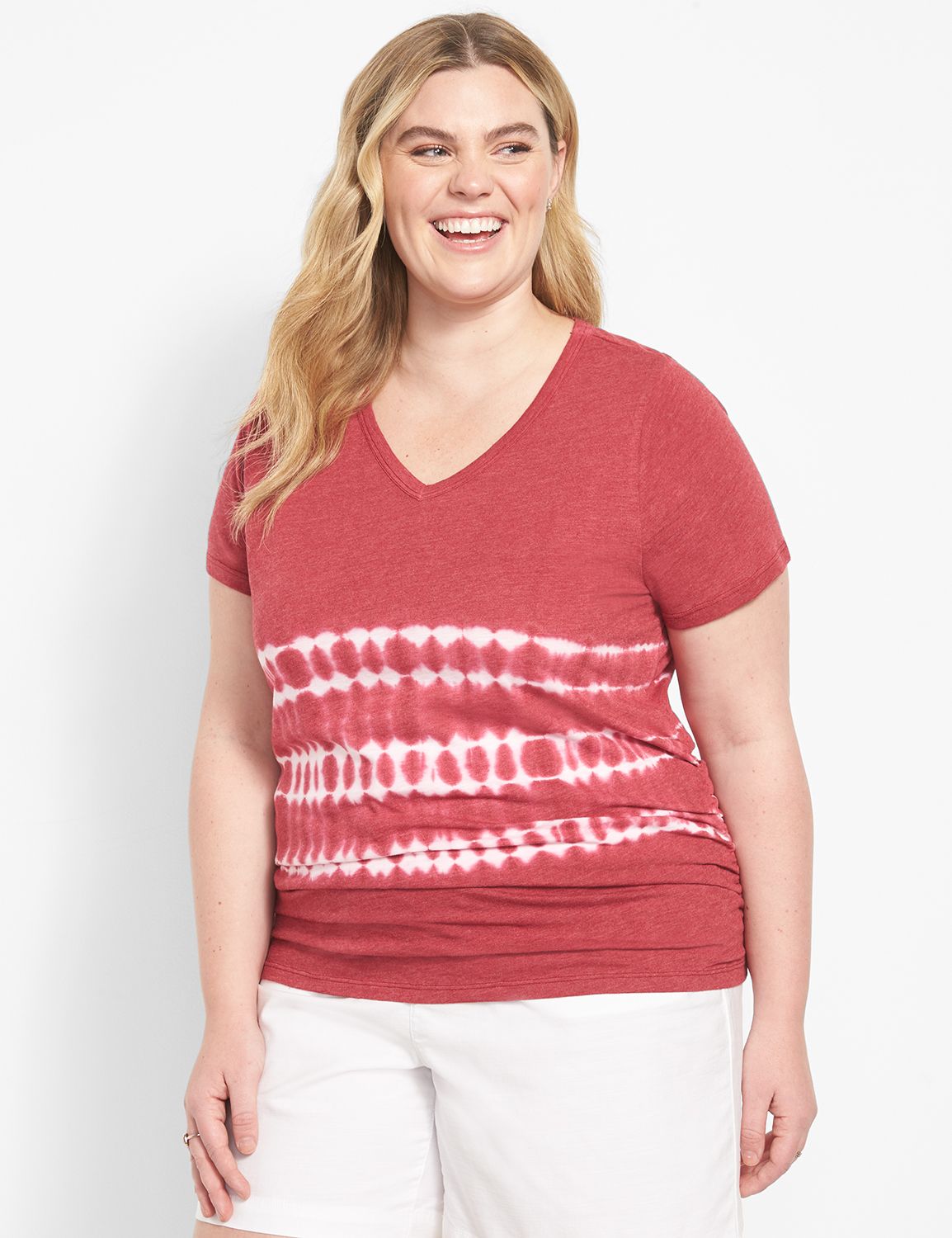 Short Sleeve V neck Side Ruched Tee