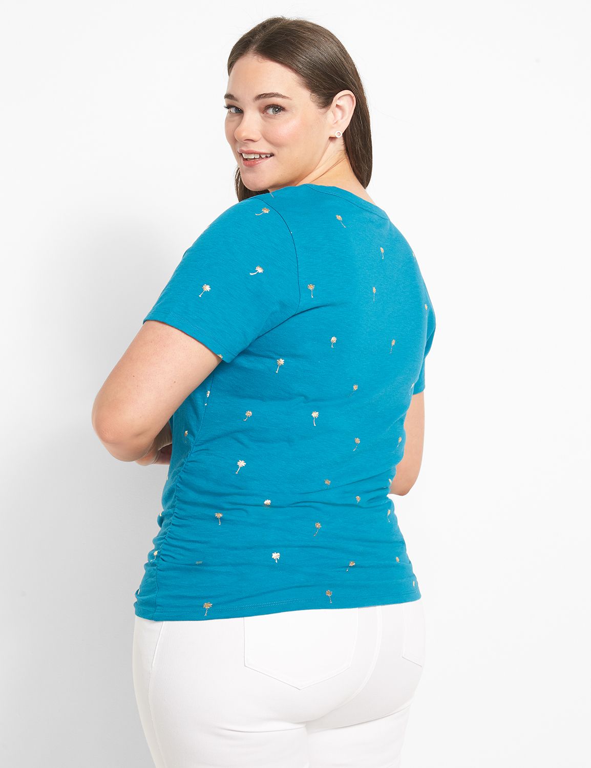 Short Sleeve V neck Side Ruched Tee