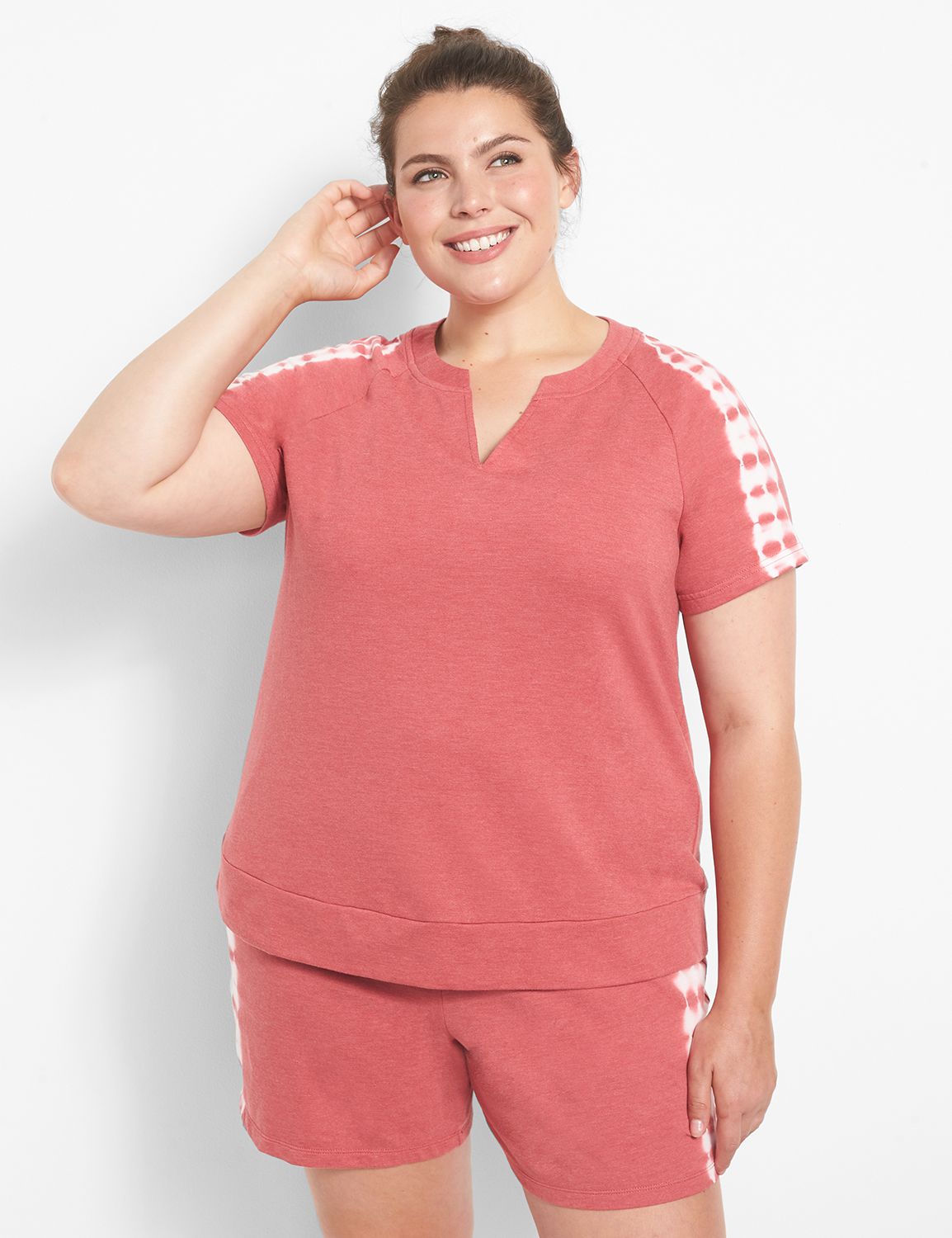 Short Sleeve Split Neck Dye Effect