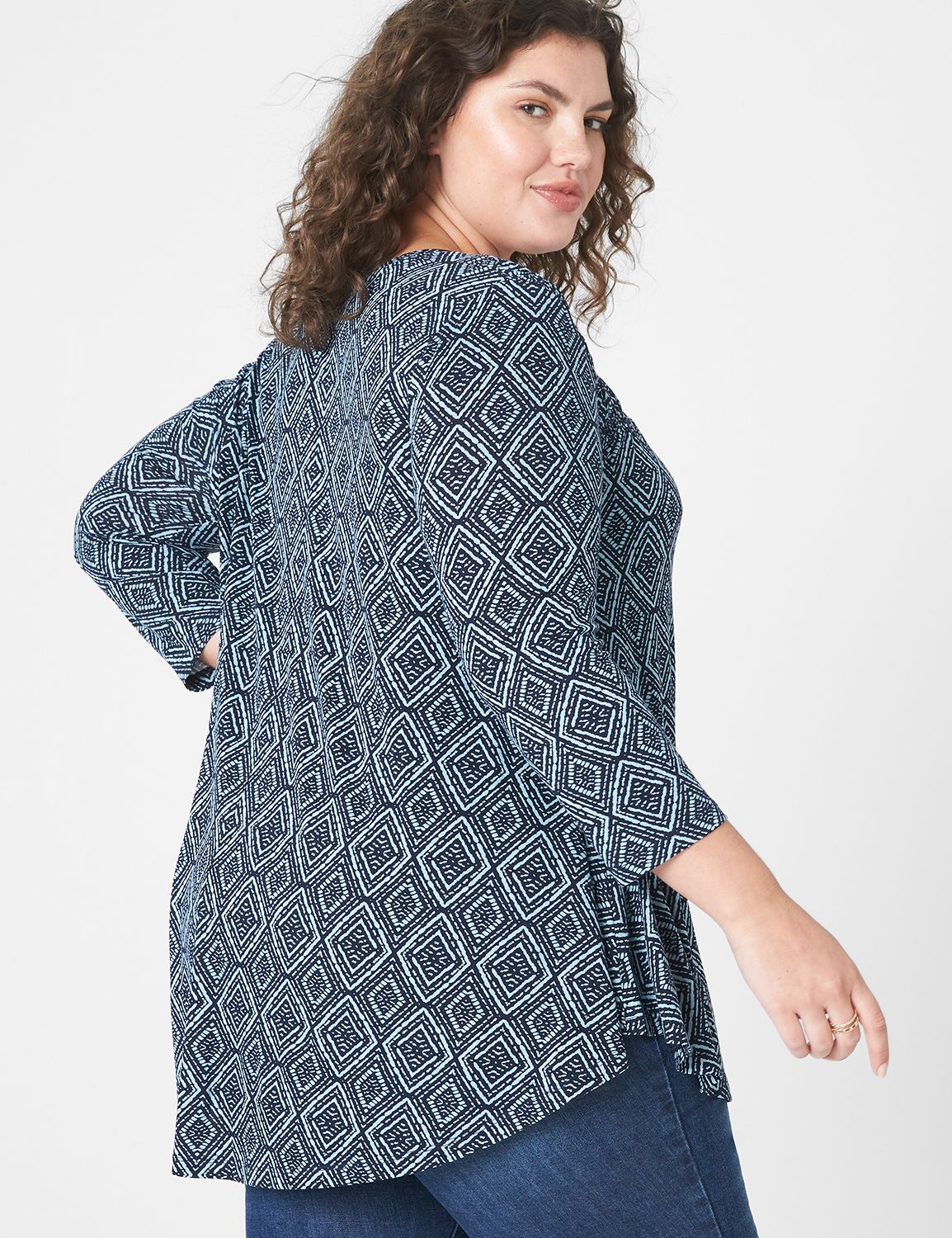 Swing 3/4-Sleeve Smocked Yoke Drapey Tunic