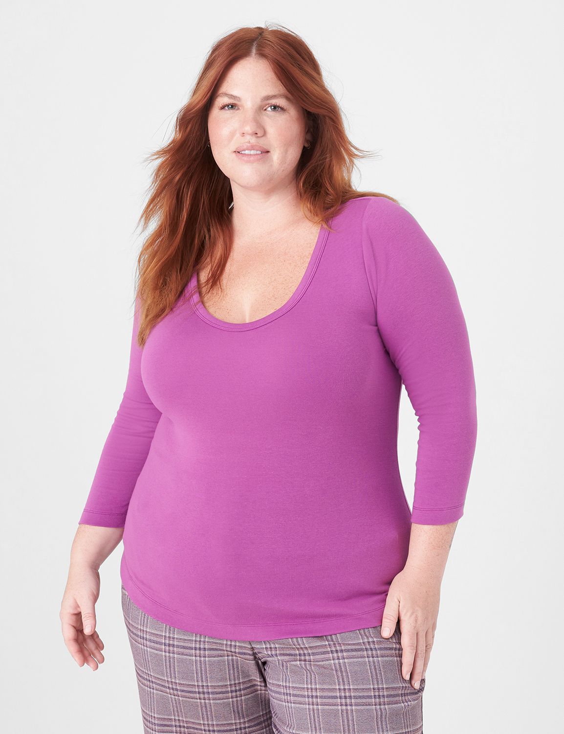 Fitted 3/4 Sleeve Voop Neck Tee 113