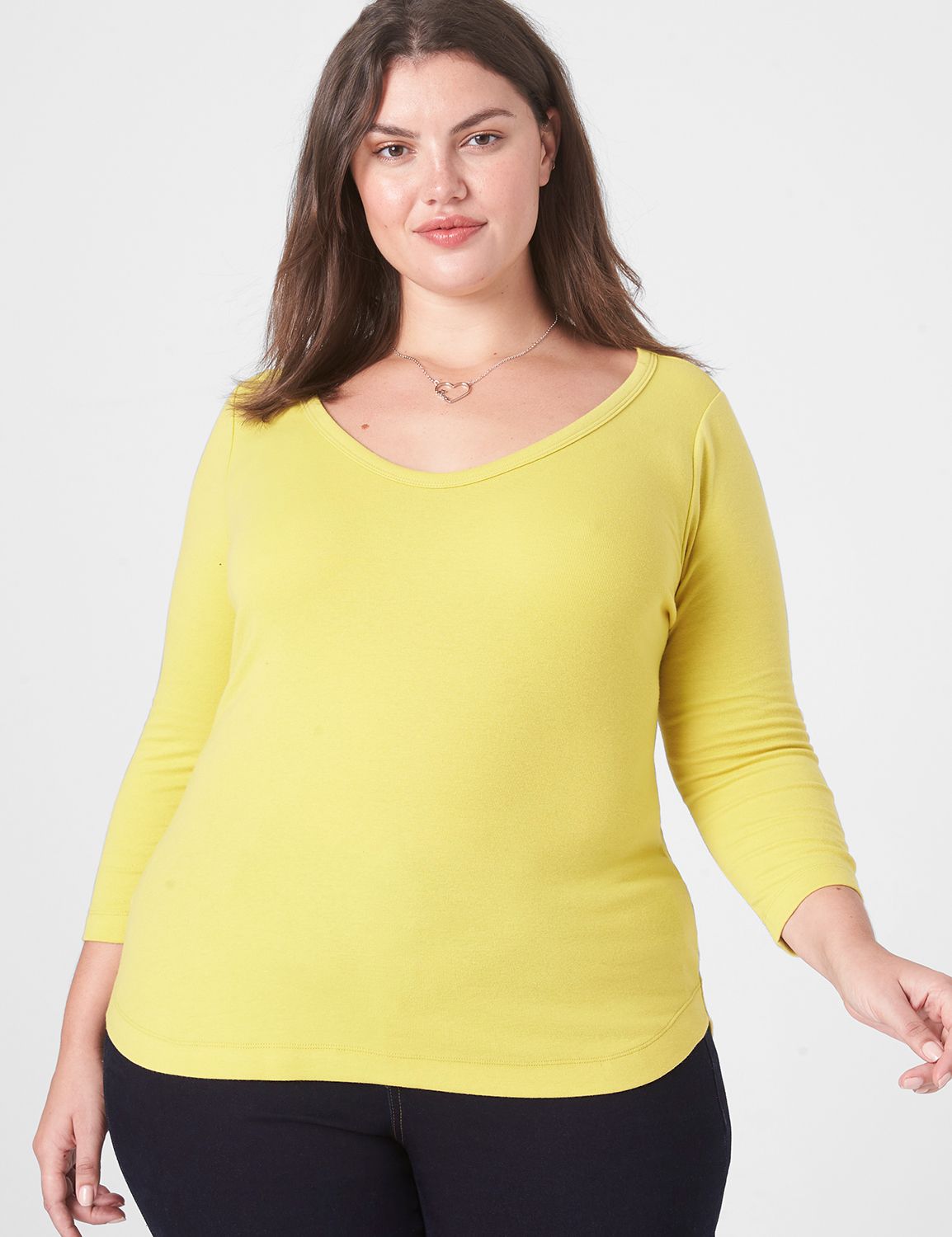 Fitted 3/4 Sleeve Voop Neck Tee 113