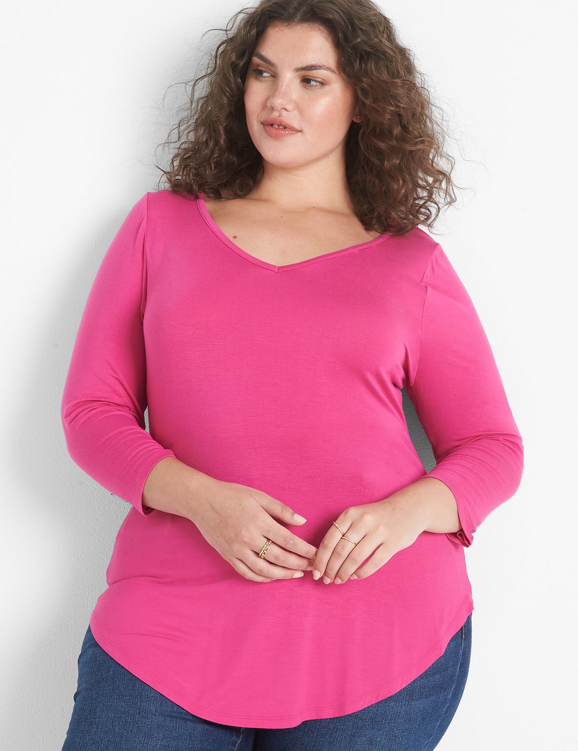 Fitted 3/4 Sleeve Vneck Tunic Tee 1